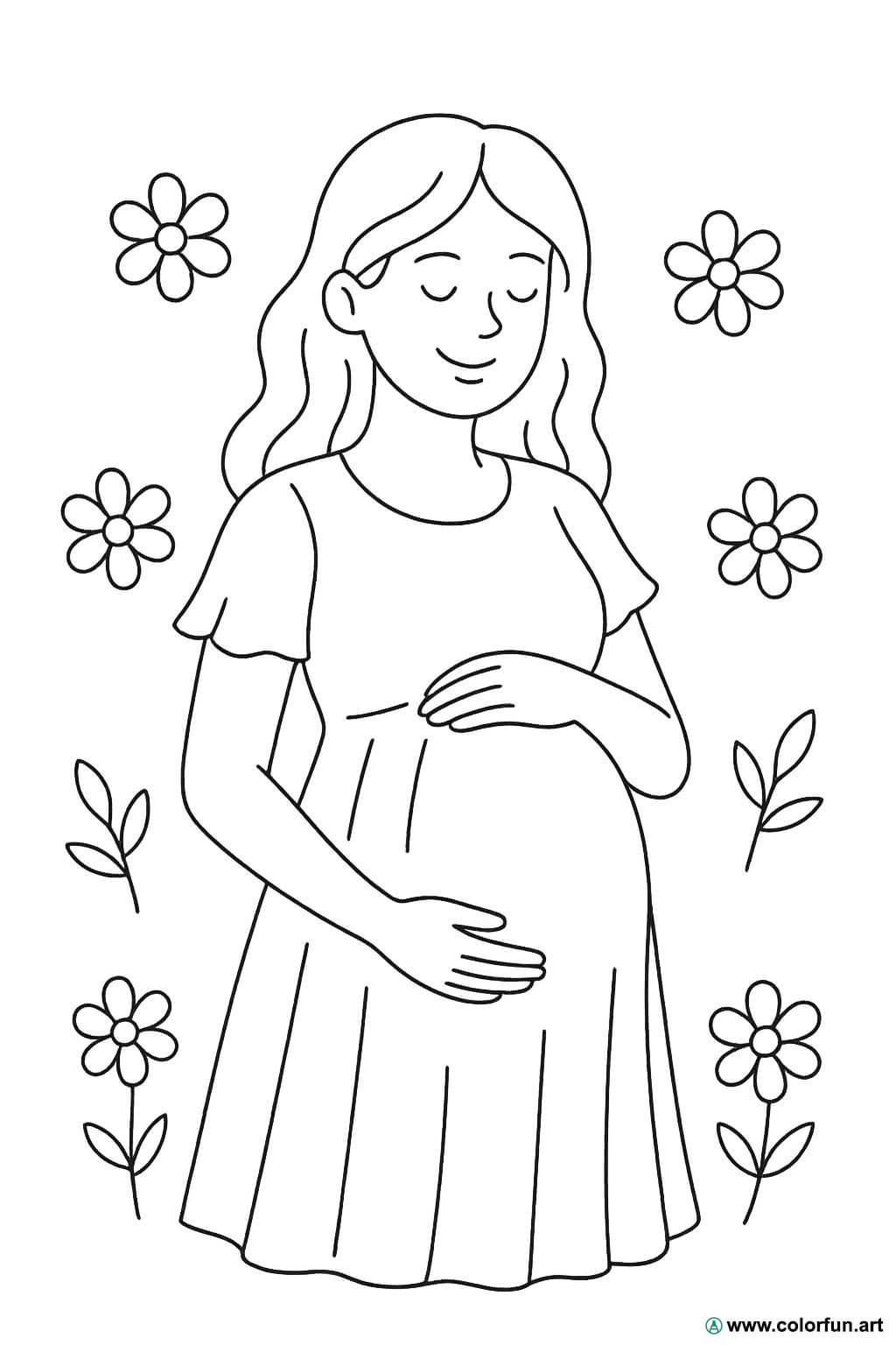 Portrait coloring page of a pregnant woman Download or Print for free