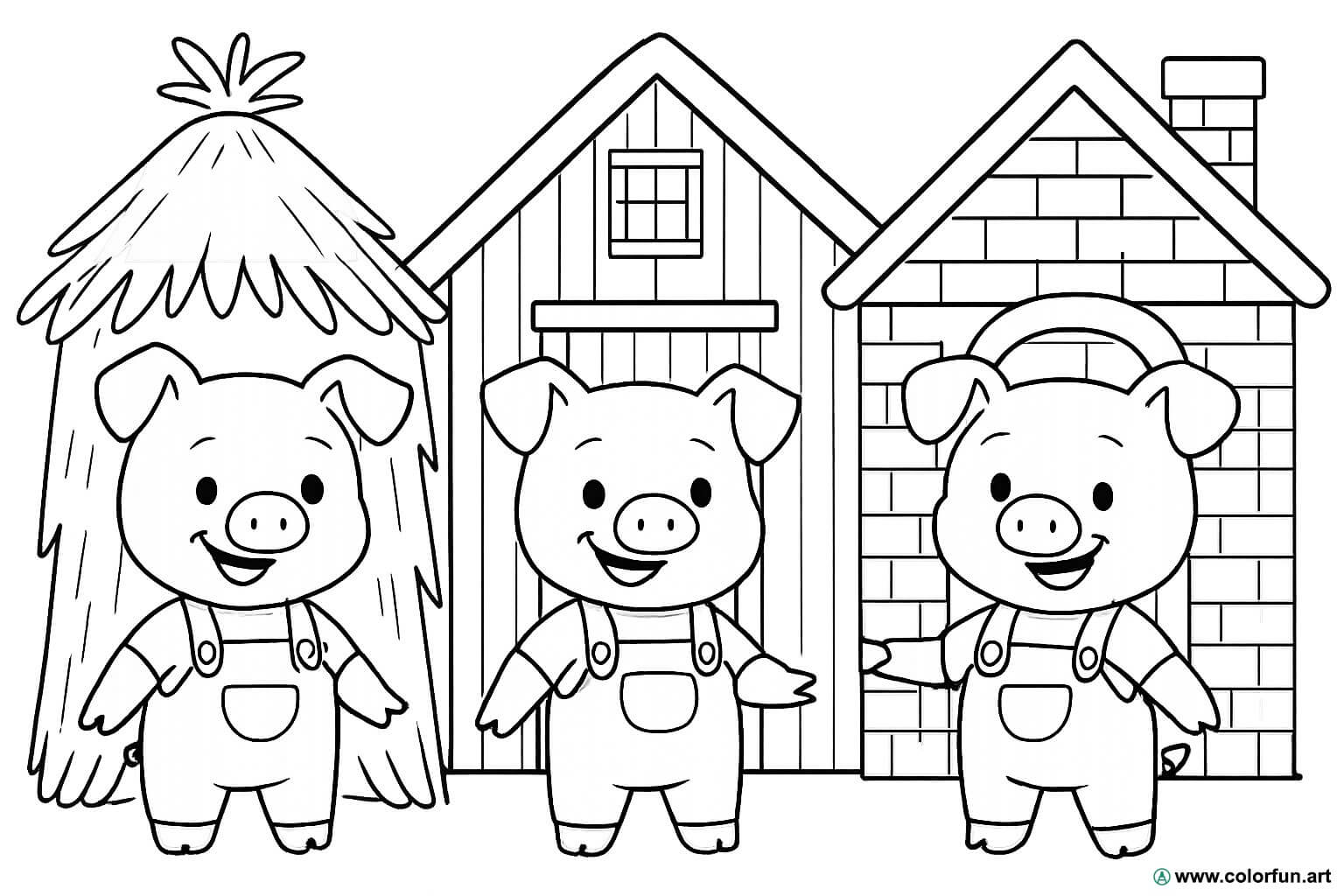 Dibujo para colorear de los tres cerditos adorables Descargar o ...