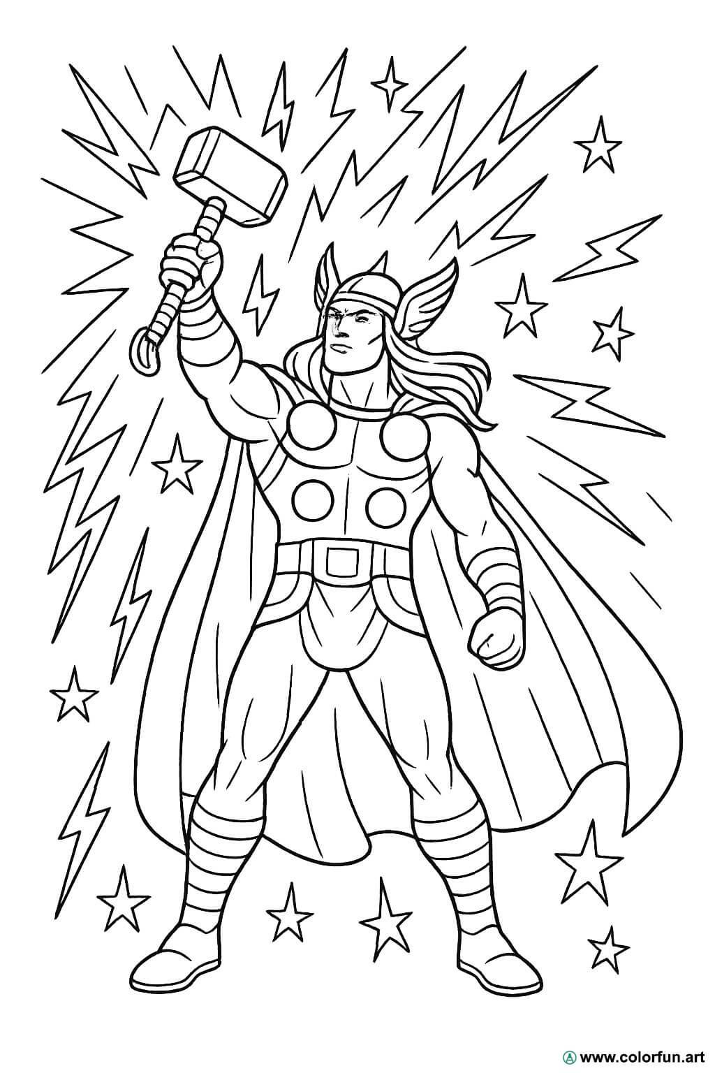 Thor coloring page, member of the Avengers Download or Print for free