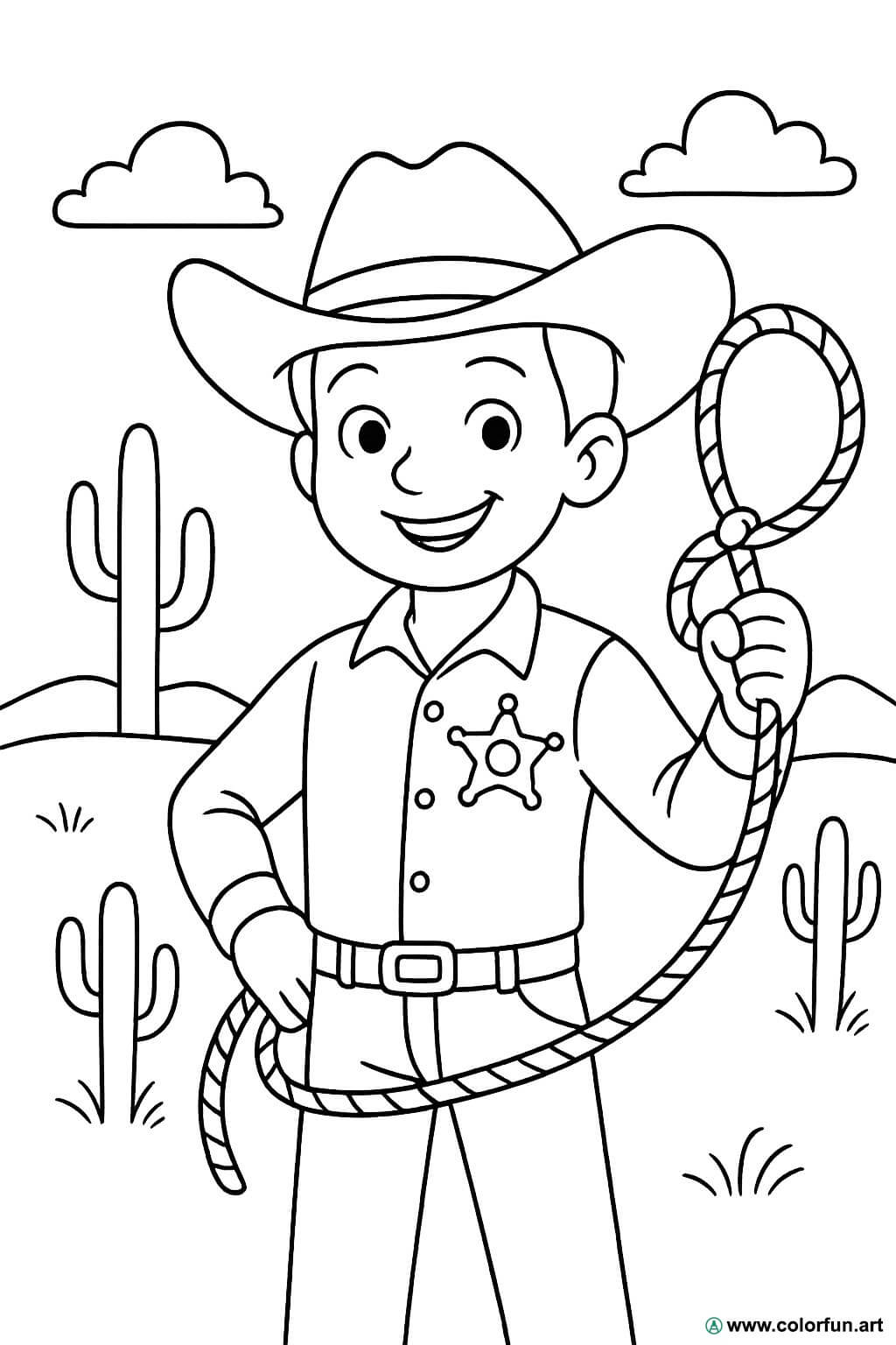 Coloriage de cowboy pour un garçon à Télécharger ou à Imprimer gratuitement