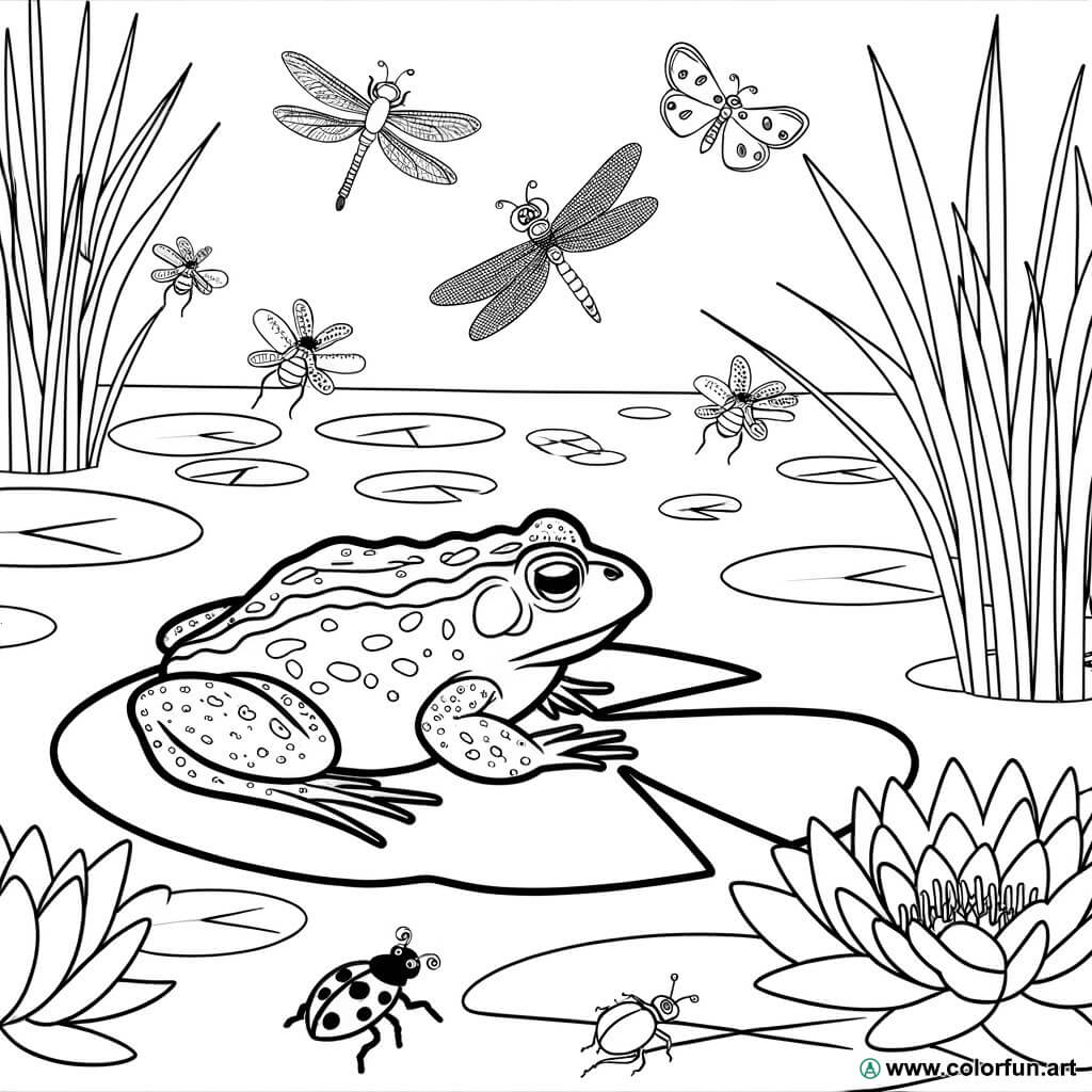 Toad and Insects Coloring Page Download or Print for free