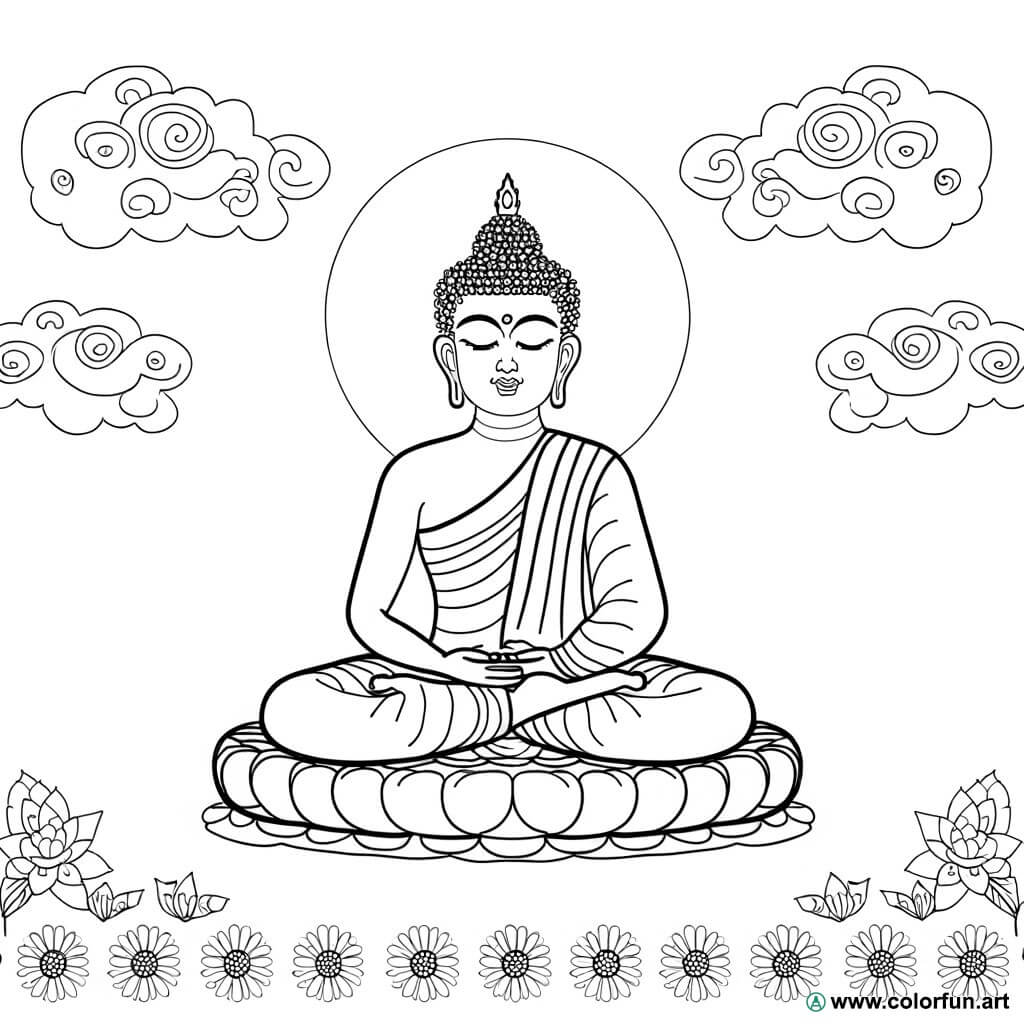 Artistic coloring page of the Buddha Download or Print for free