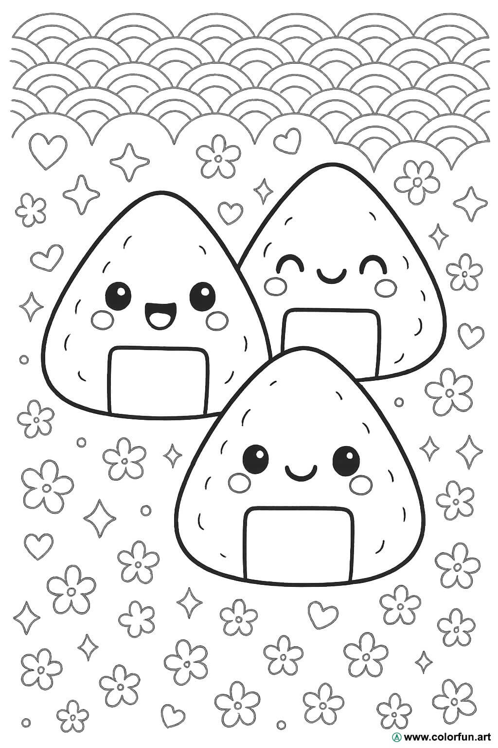 Kawaii Japanese onigiri coloring page Download or Print for free