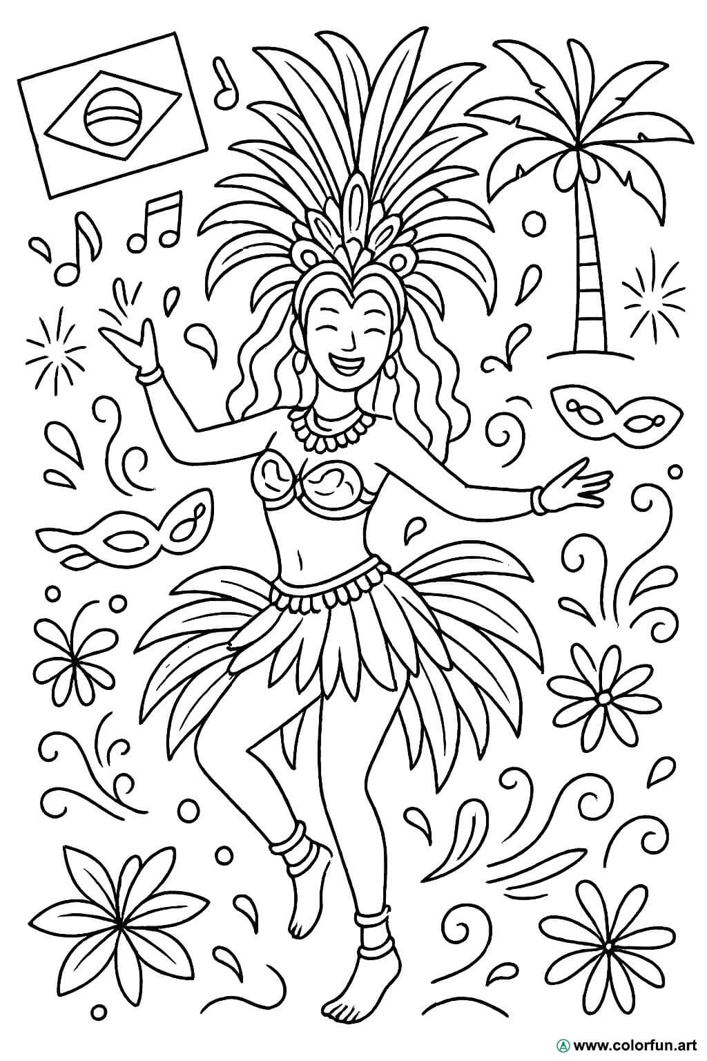 Coloring page of Brazil and its culture Download or Print for free