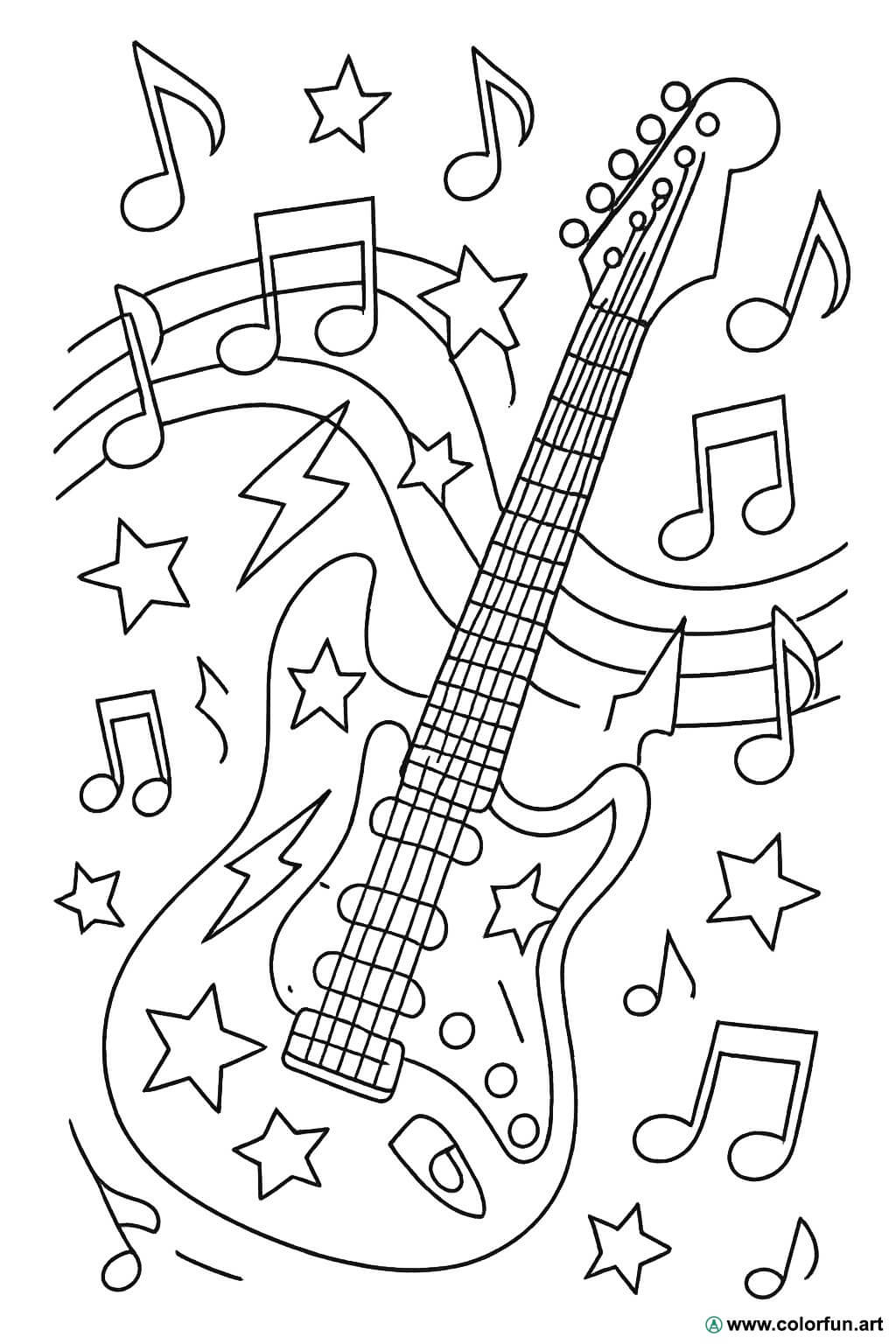 Dibujo para colorear de guitarra eléctrica creativa Descargar o Imprimir de forma gratuita