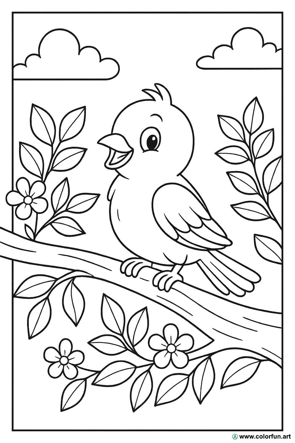 Coloring page of a bird in nature Download or Print for free