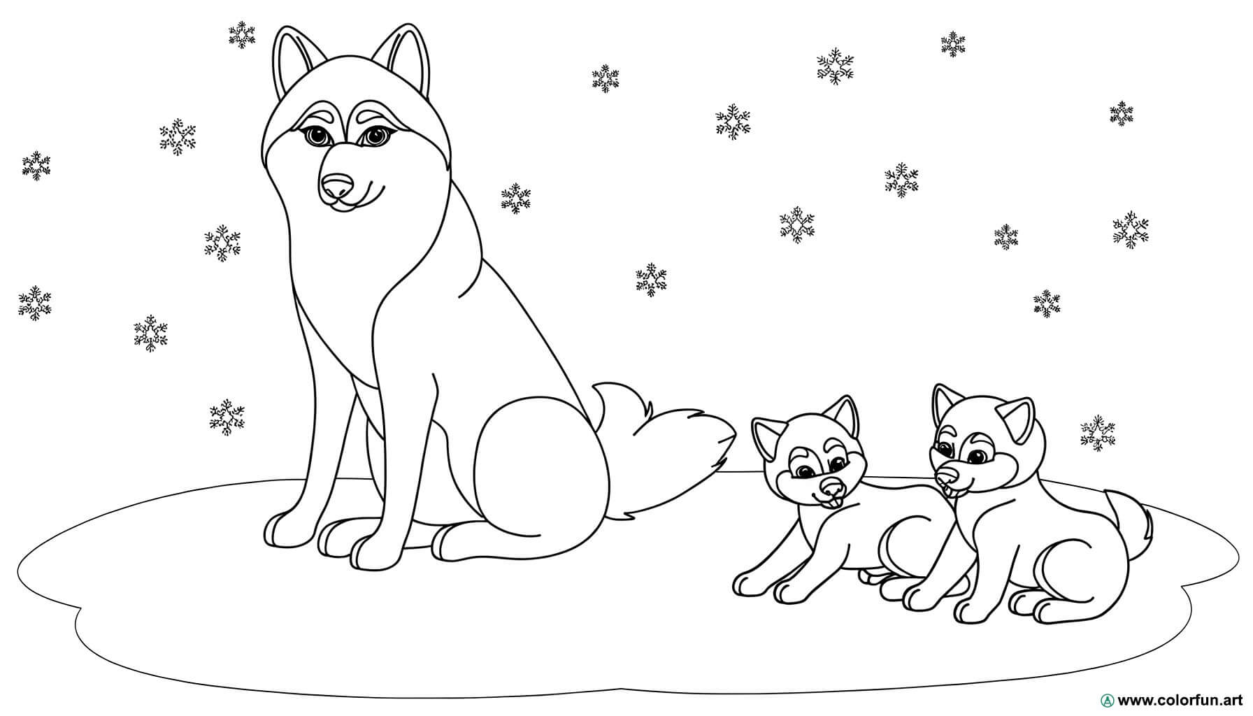 Husky and puppy coloring page Download or Print for free