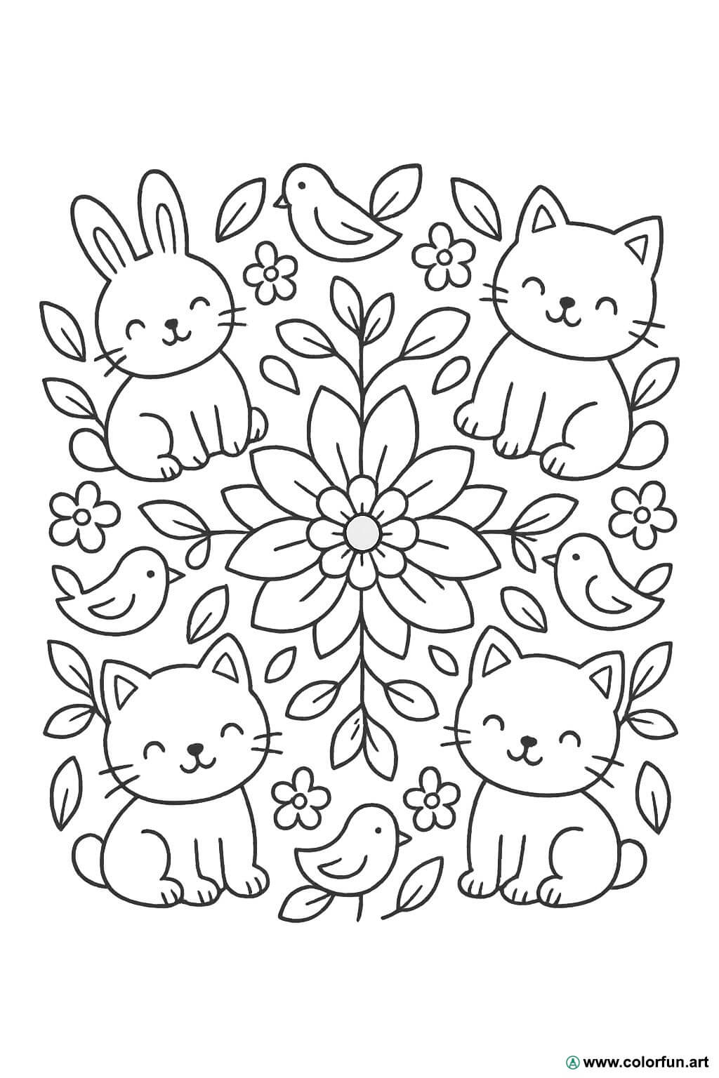 Mandala coloring page with cute and peaceful animals Download or Print ...