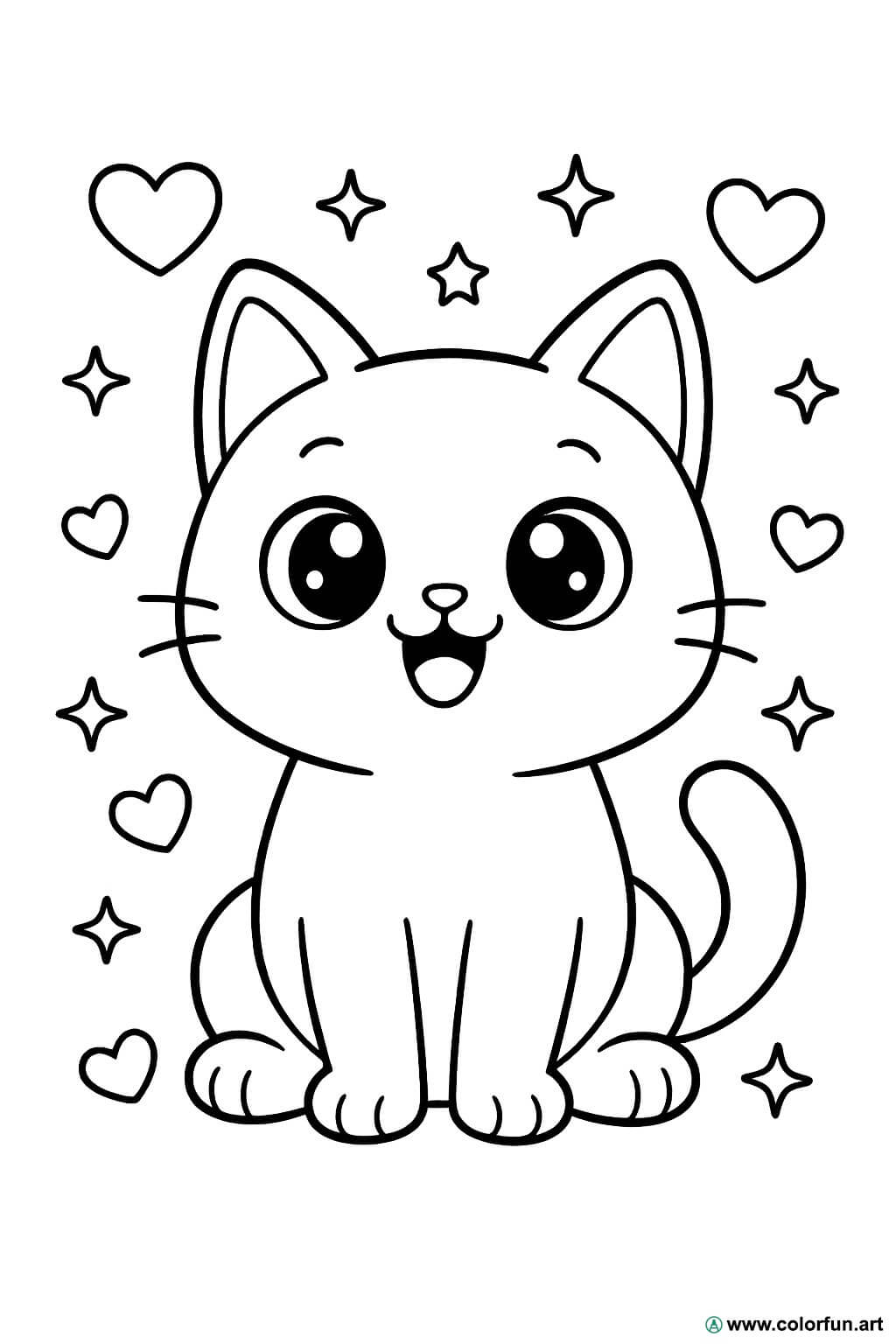 Disegno da colorare di un gatto kawaii felice Scarica o Stampa ...
