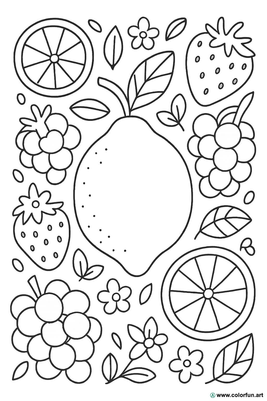 Lemon and fruit coloring page Download or Print for free