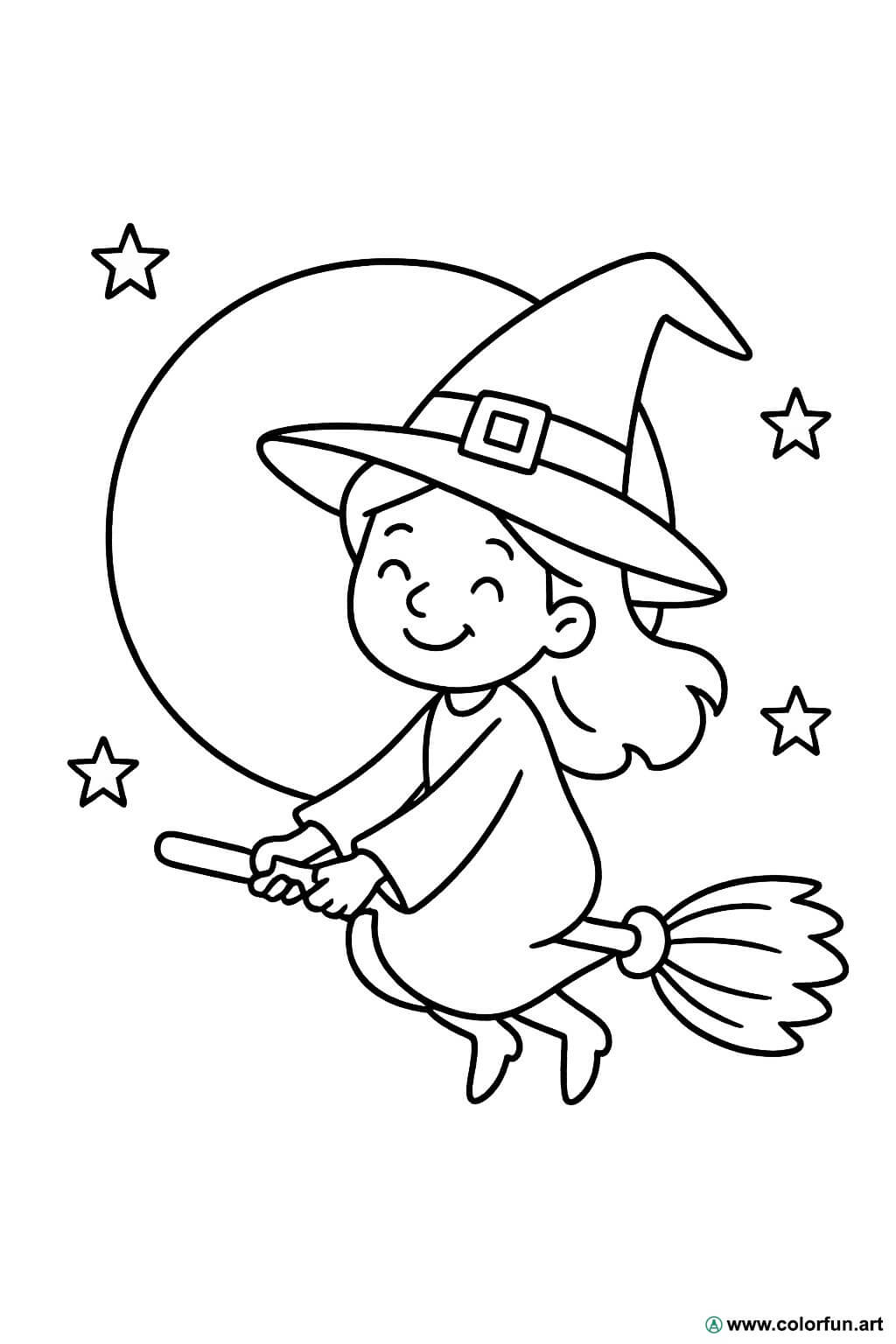 Coloriage d'Halloween simple avec balai volant à Télécharger ou à ...