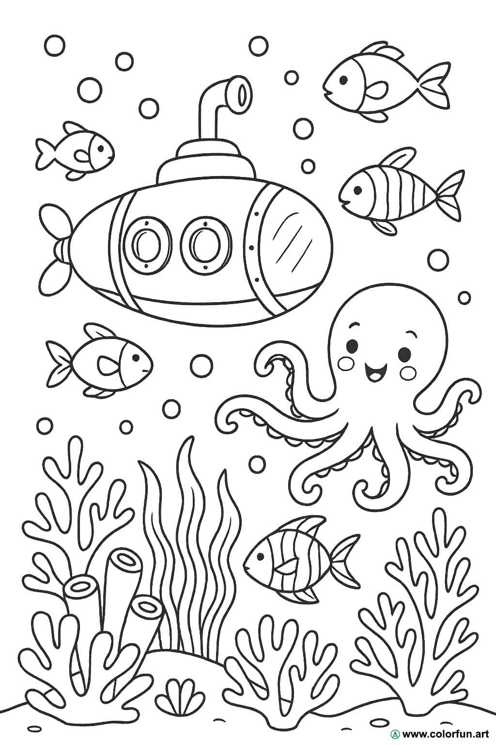 Coloriage sous l'océan marin à Télécharger ou à Imprimer gratuitement