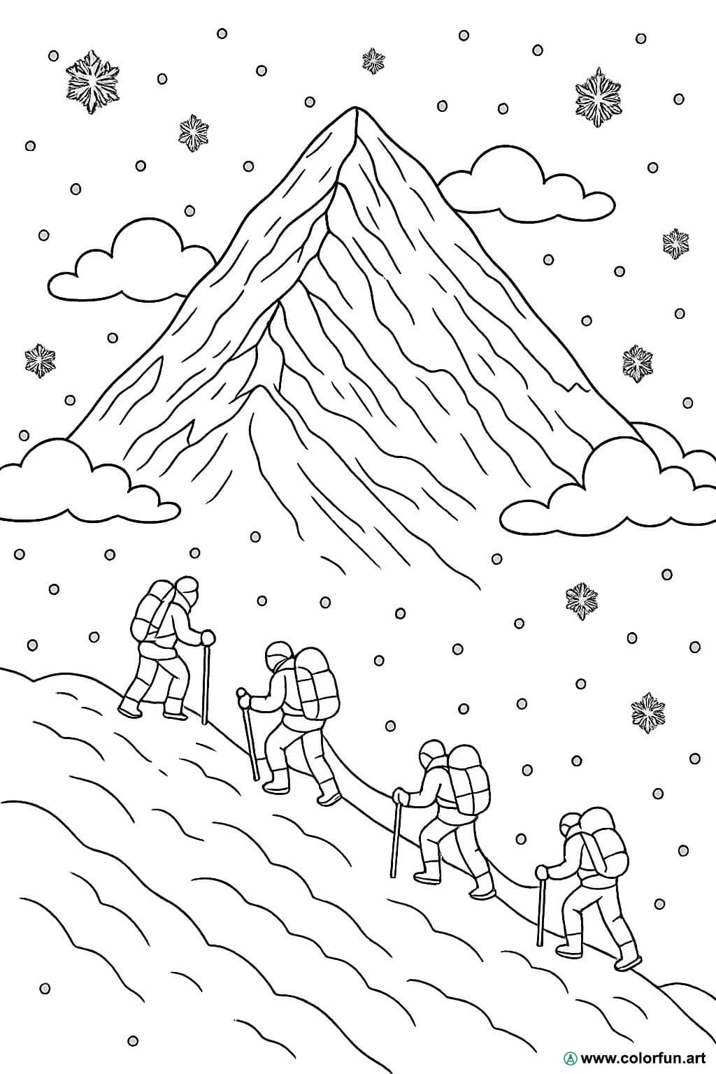 Mount Everest coloring page in the snow Download or Print for free