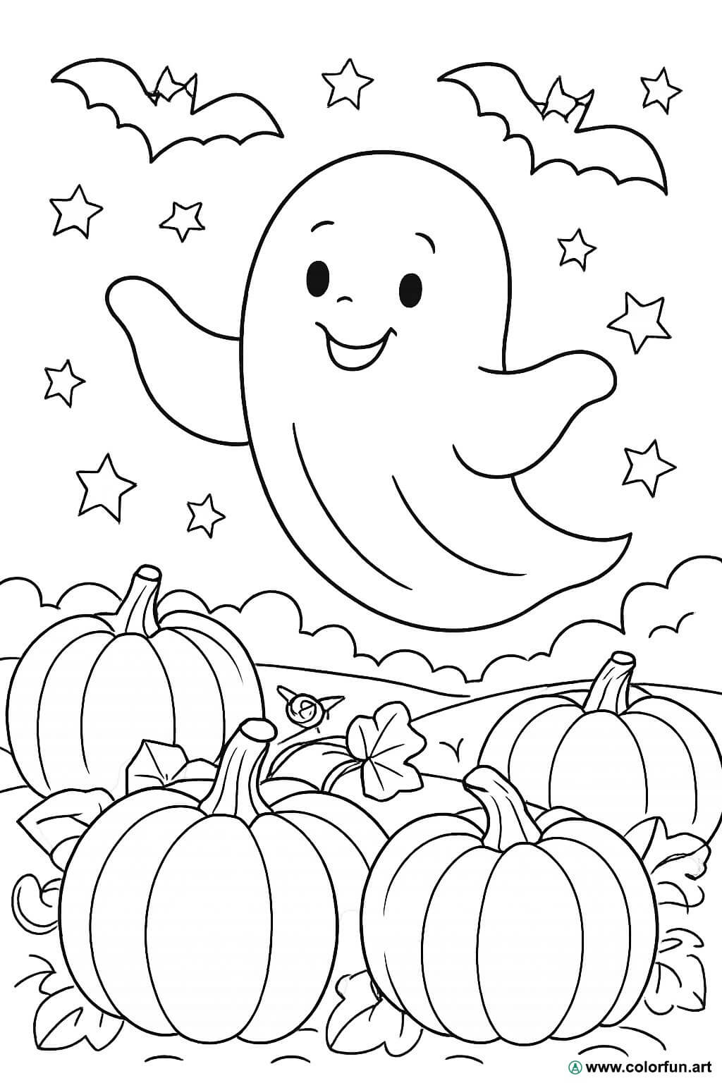 Coloring page of a smiling ghost Download or Print for free