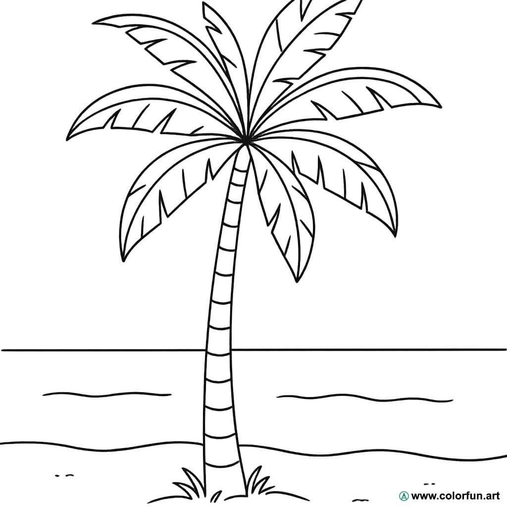 Easy tropical palm tree coloring page Download or Print for free
