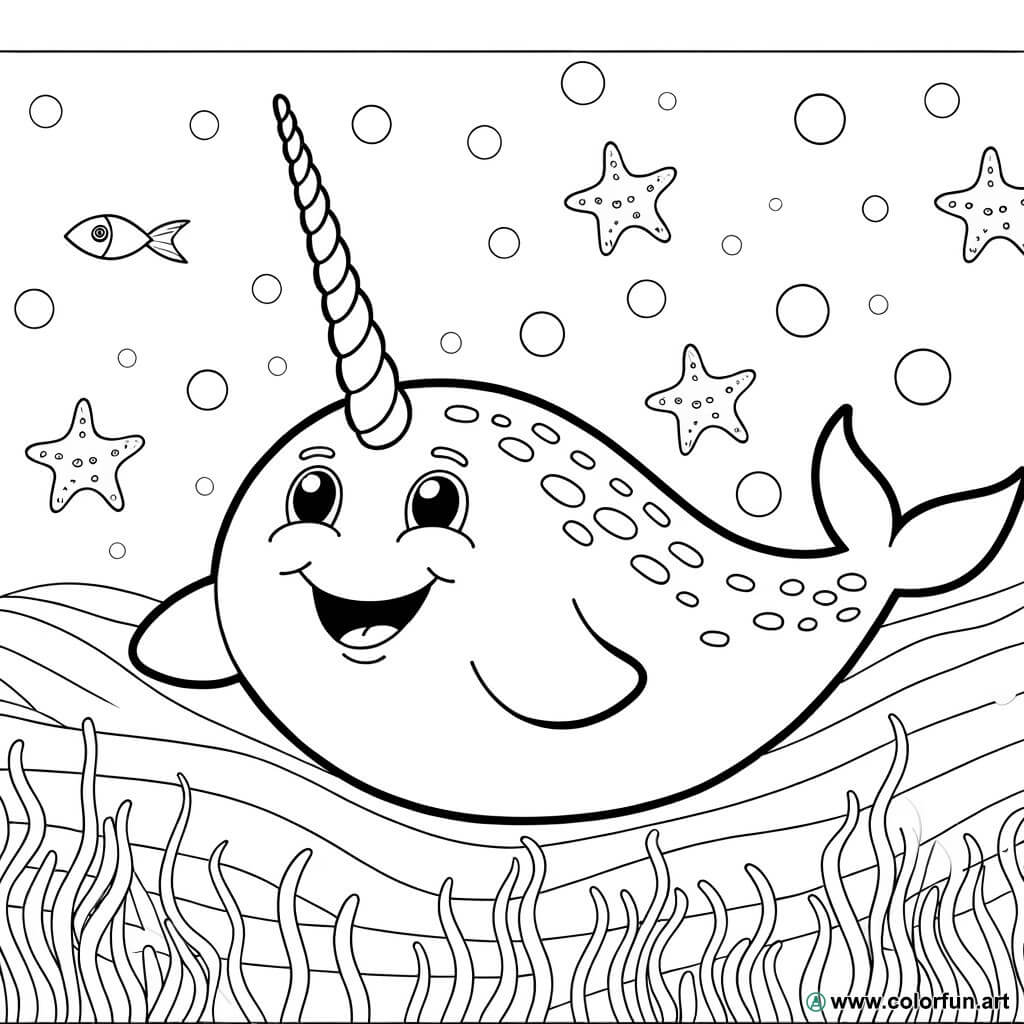 Dibujo para colorear creativo de narval Descargar o Imprimir de forma ...