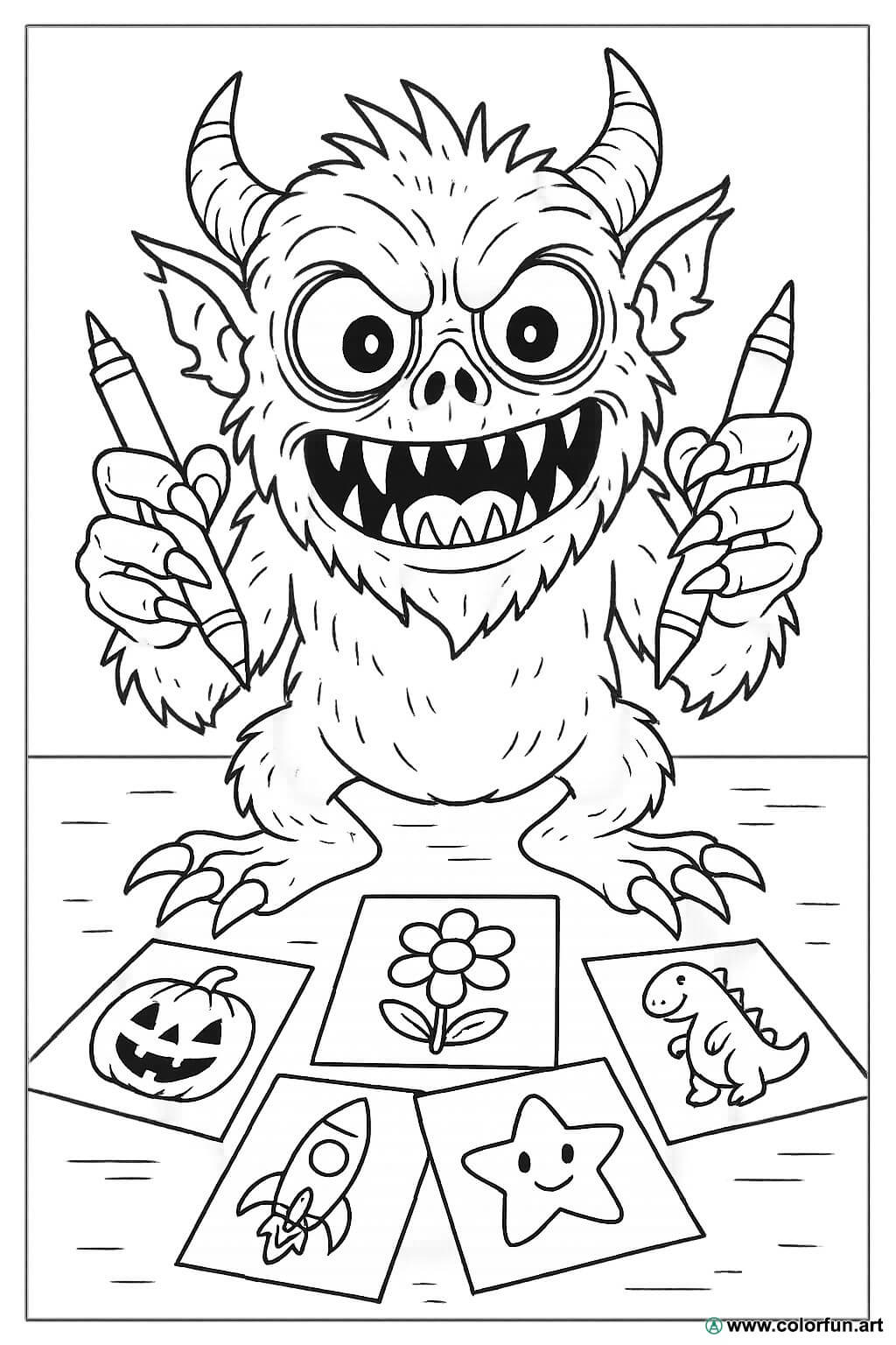 Coloriage d'un monstre effrayant avec des feutres à Télécharger ou à ...