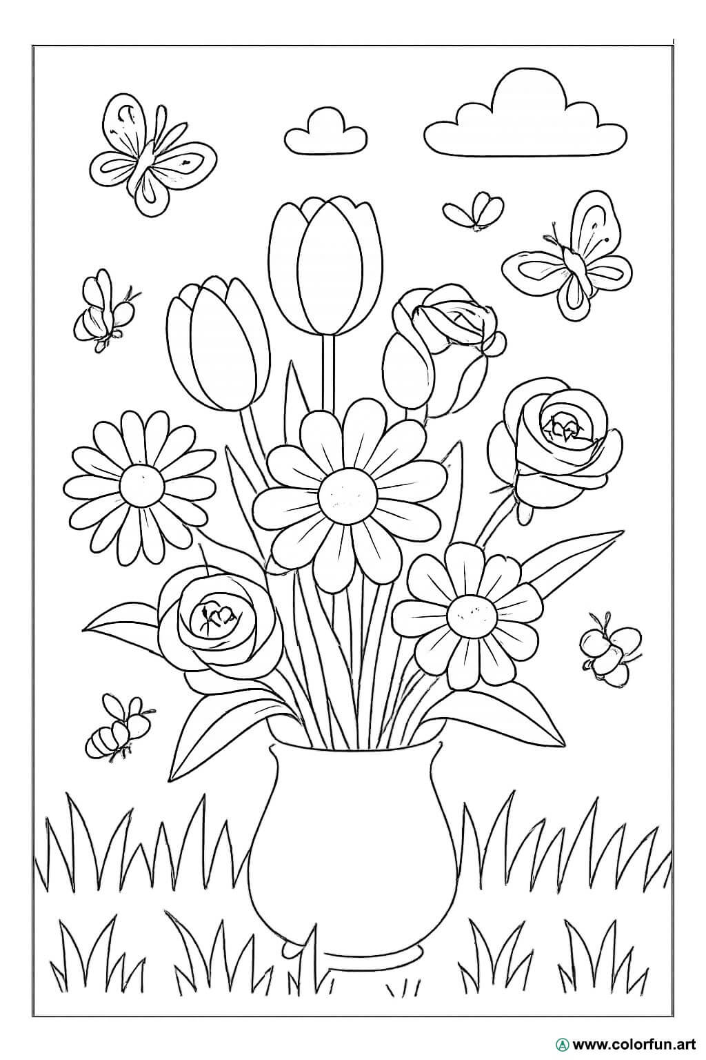 Dibujo para colorear de un ramo de flores en plena naturaleza Descargar ...