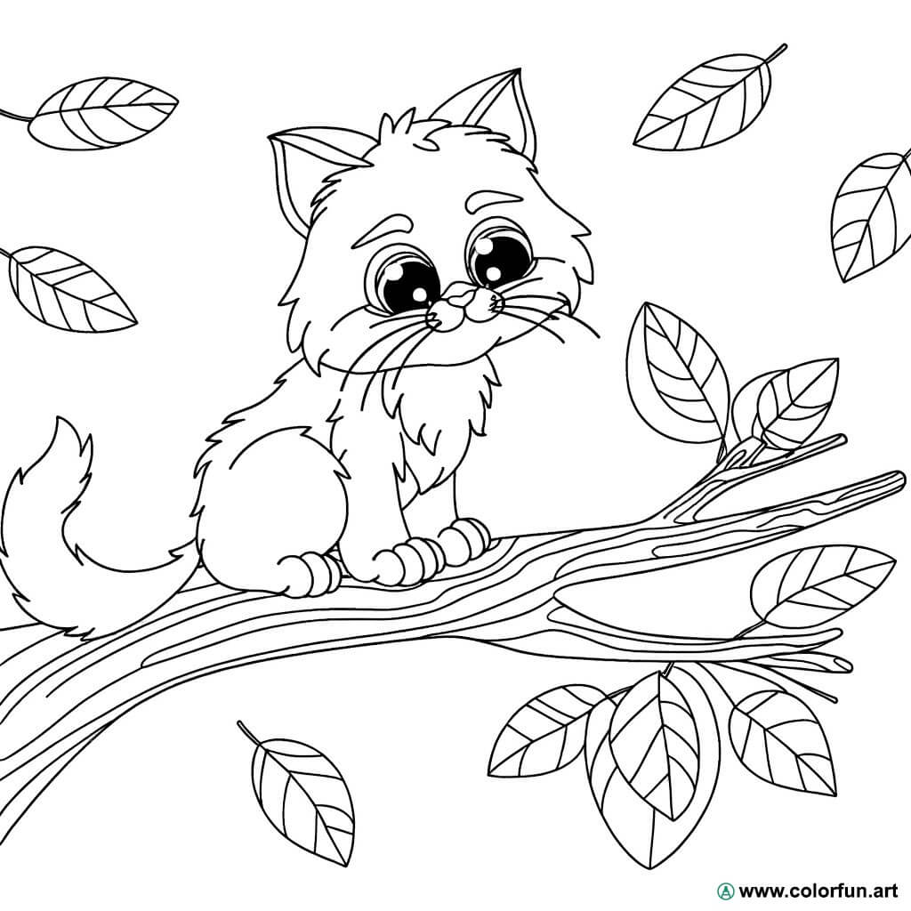 Coloring page of a cat on a tree Download or Print for free