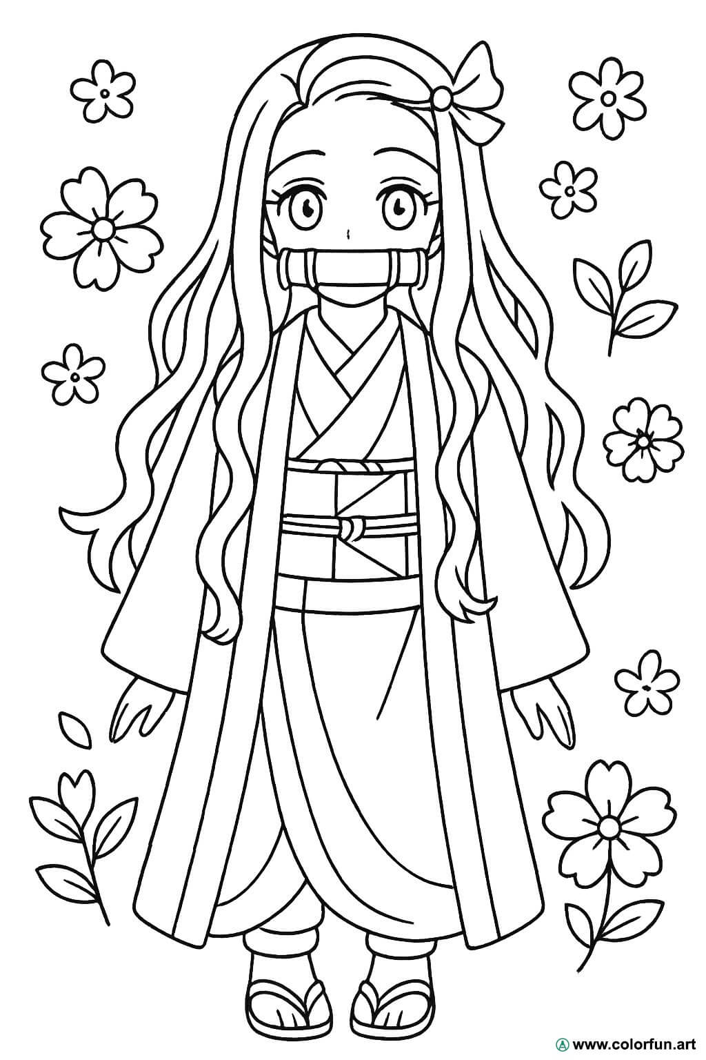 Detailed coloring page of Nezuko Kamado Download or Print for free