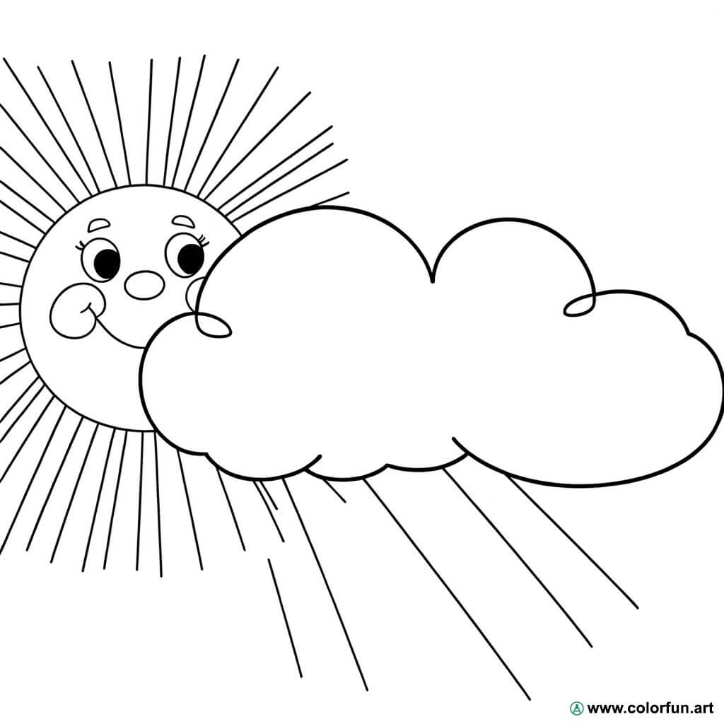 Dibujo para colorear de una nube con sol Descargar o Imprimir de forma ...