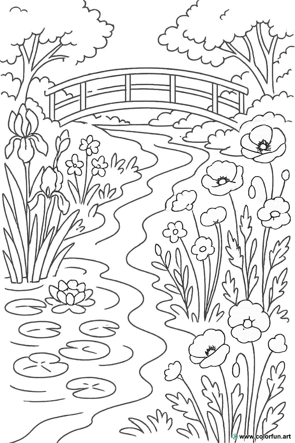 Coloring page inspired by Claude Monet's garden flowers Download or ...