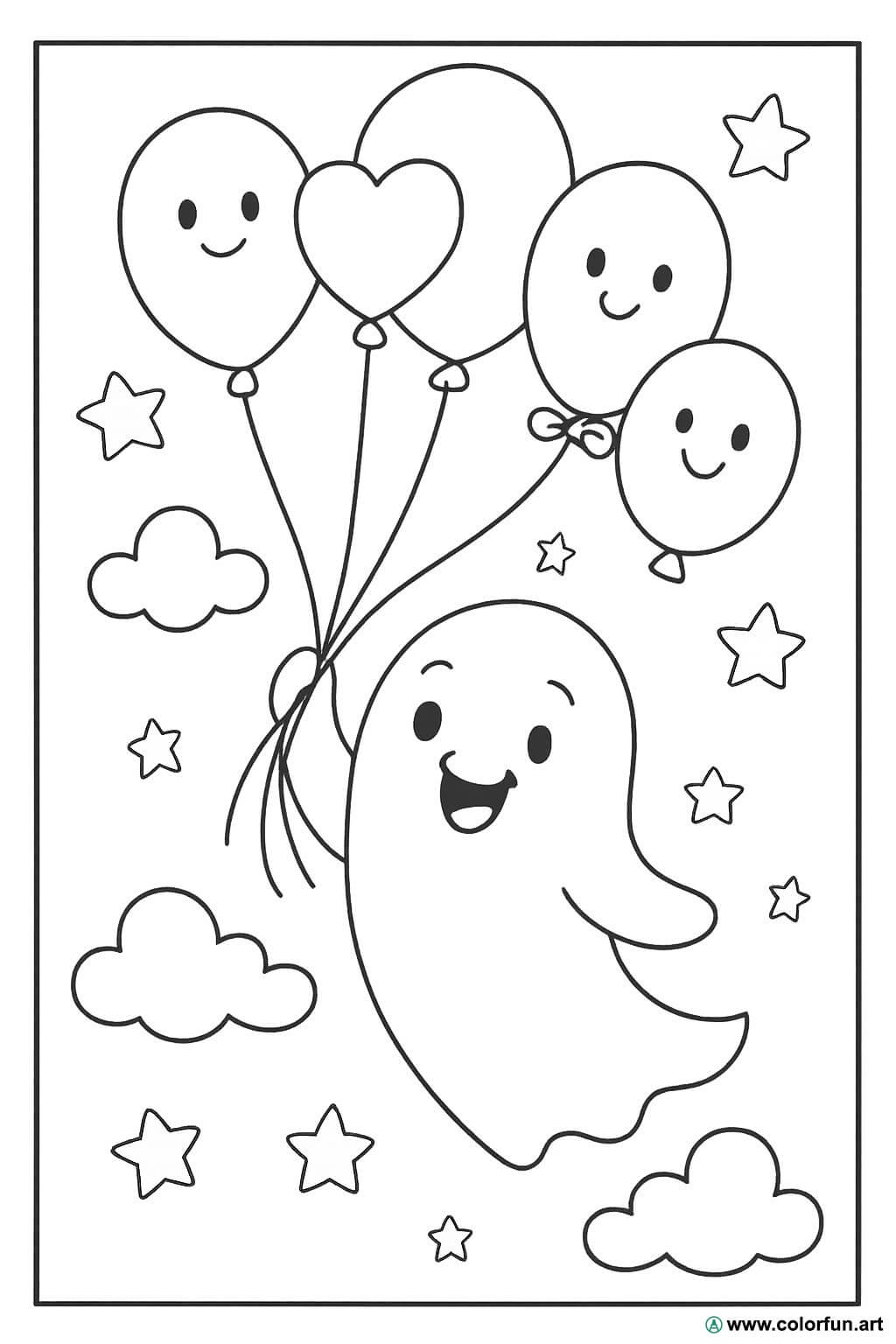 Coloriage de fantôme avec des ballons à Télécharger ou à Imprimer ...
