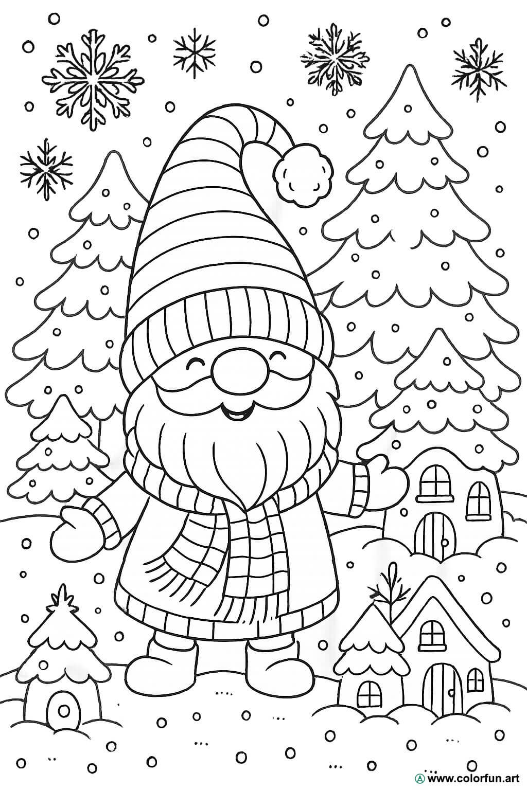 Winter gnome coloring page Download or Print for free
