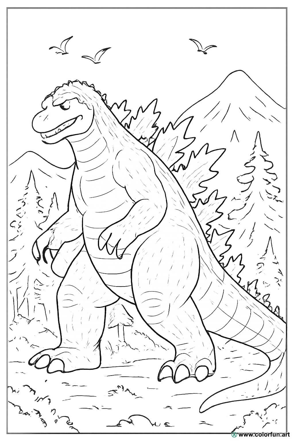Dibujo para colorear de Godzilla en la naturaleza Descargar o Imprimir ...