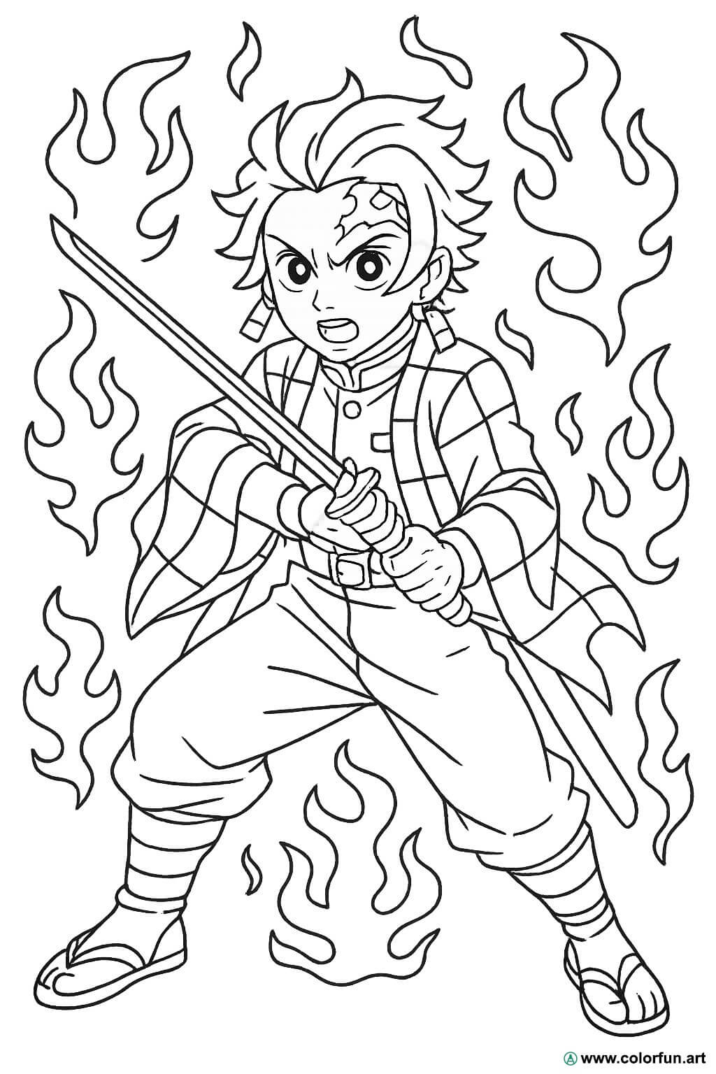 Tanjiro Kamado coloring page in Demon Slayer Download or Print for free
