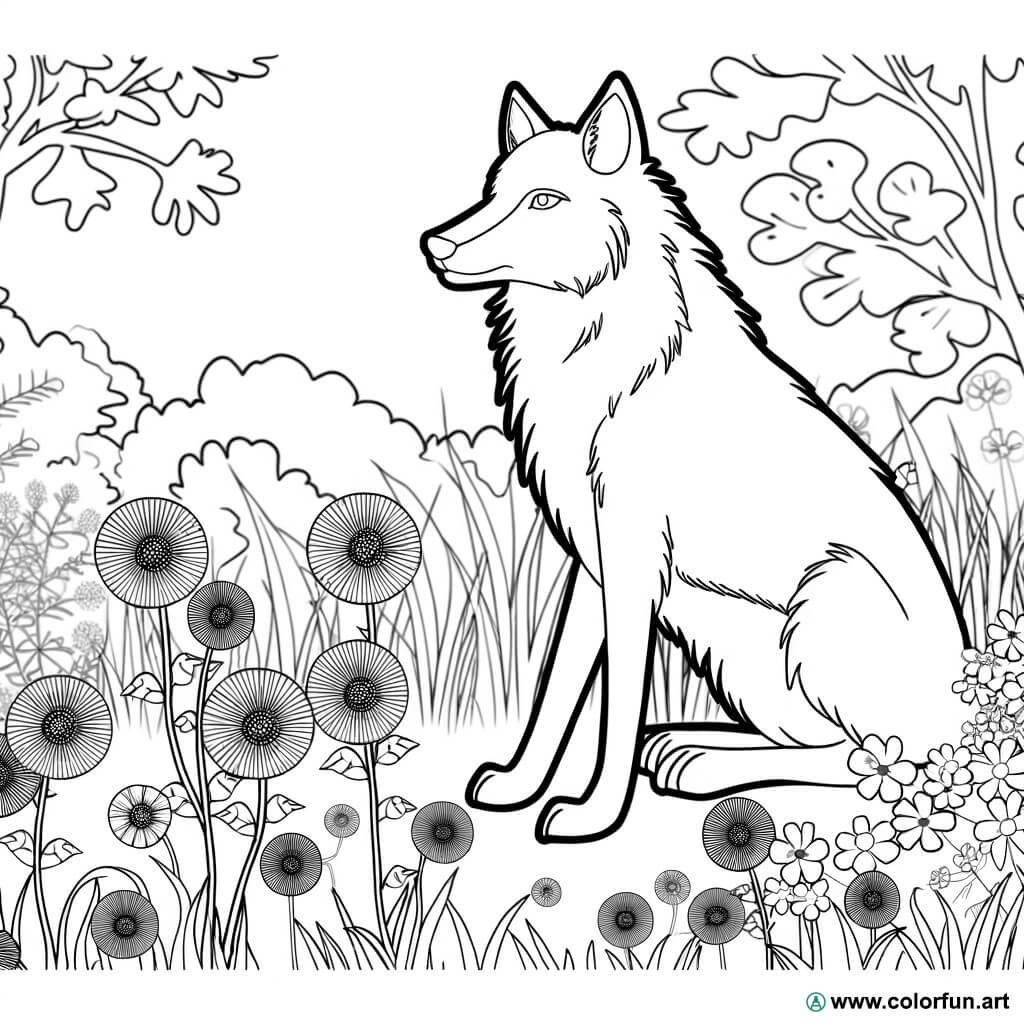 Coloriage d'un loup avec des fleurs à Télécharger ou à Imprimer ...