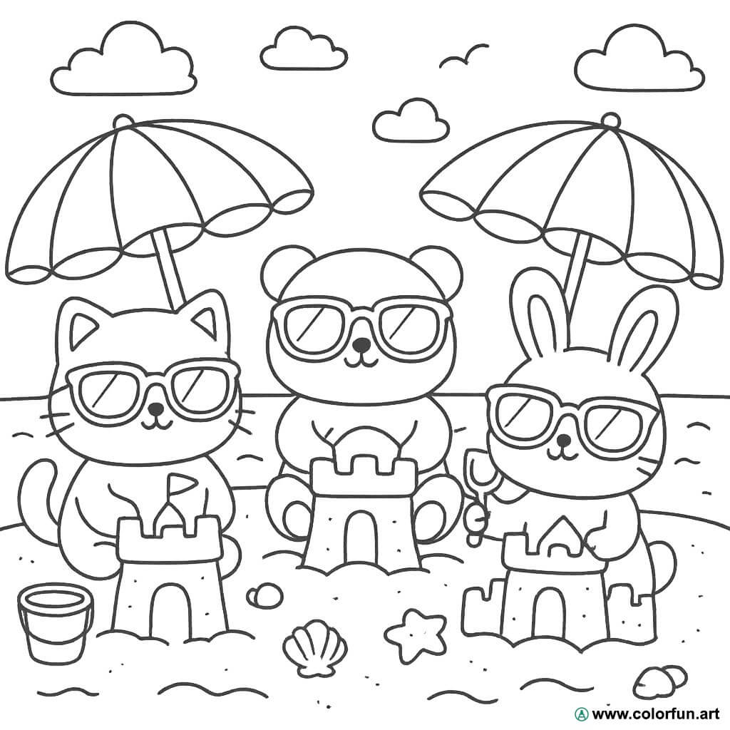 Coloriage d'animaux kawaii en vacances à Télécharger ou à Imprimer ...