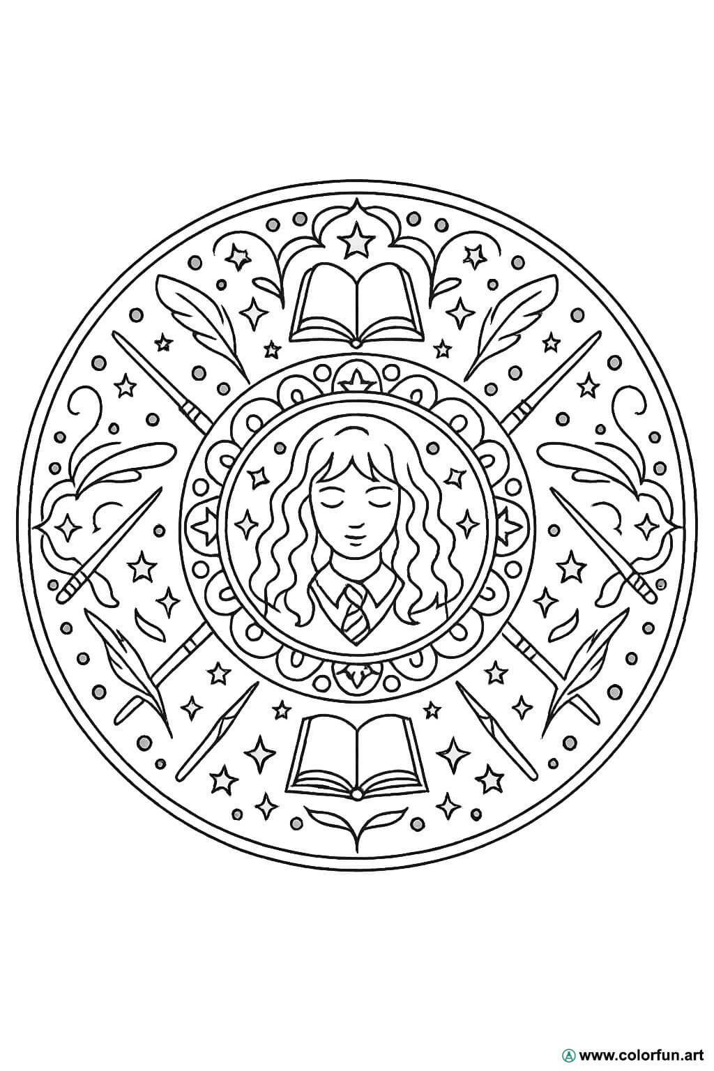 Hermione Granger mandala coloring page Download or Print for free