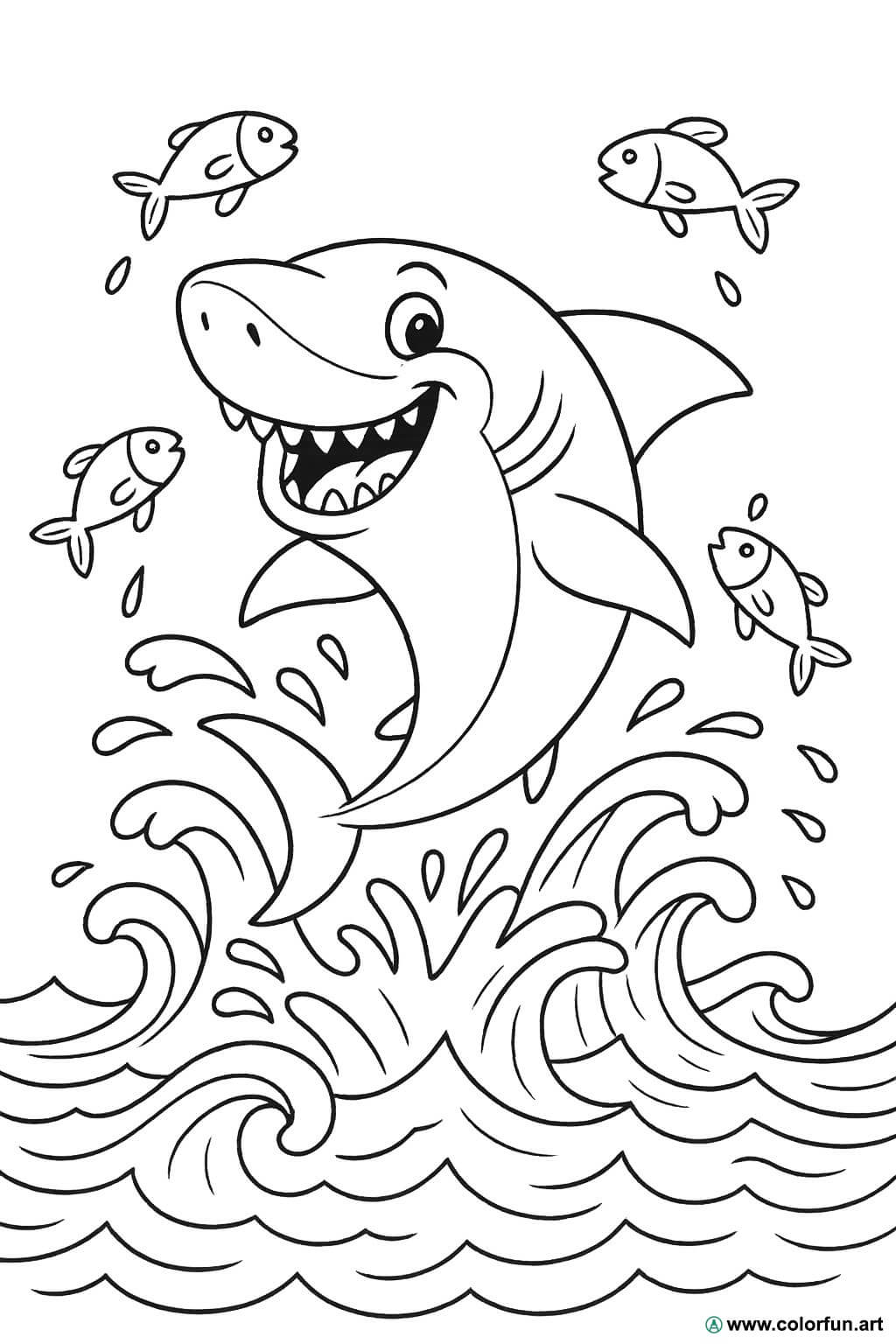 Dibujo para colorear de tiburón en acción Descargar o Imprimir de forma ...