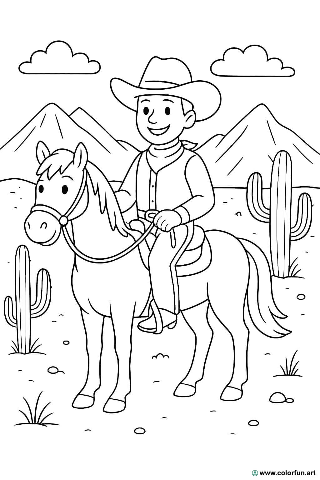 Dibujo para colorear de vaquero en el desierto Descargar o Imprimir de ...