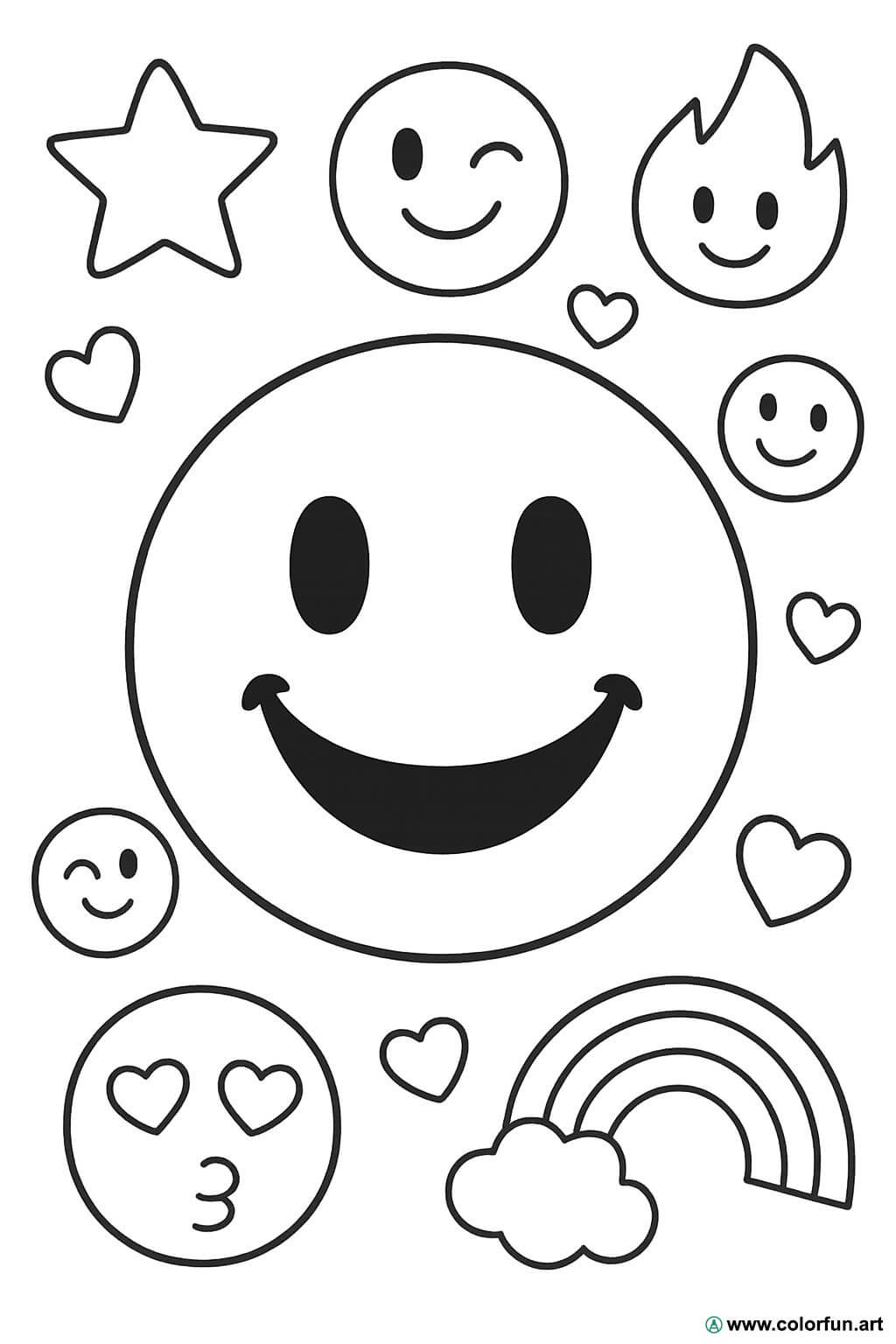 Coloring page of a smiley emoji Download or Print for free