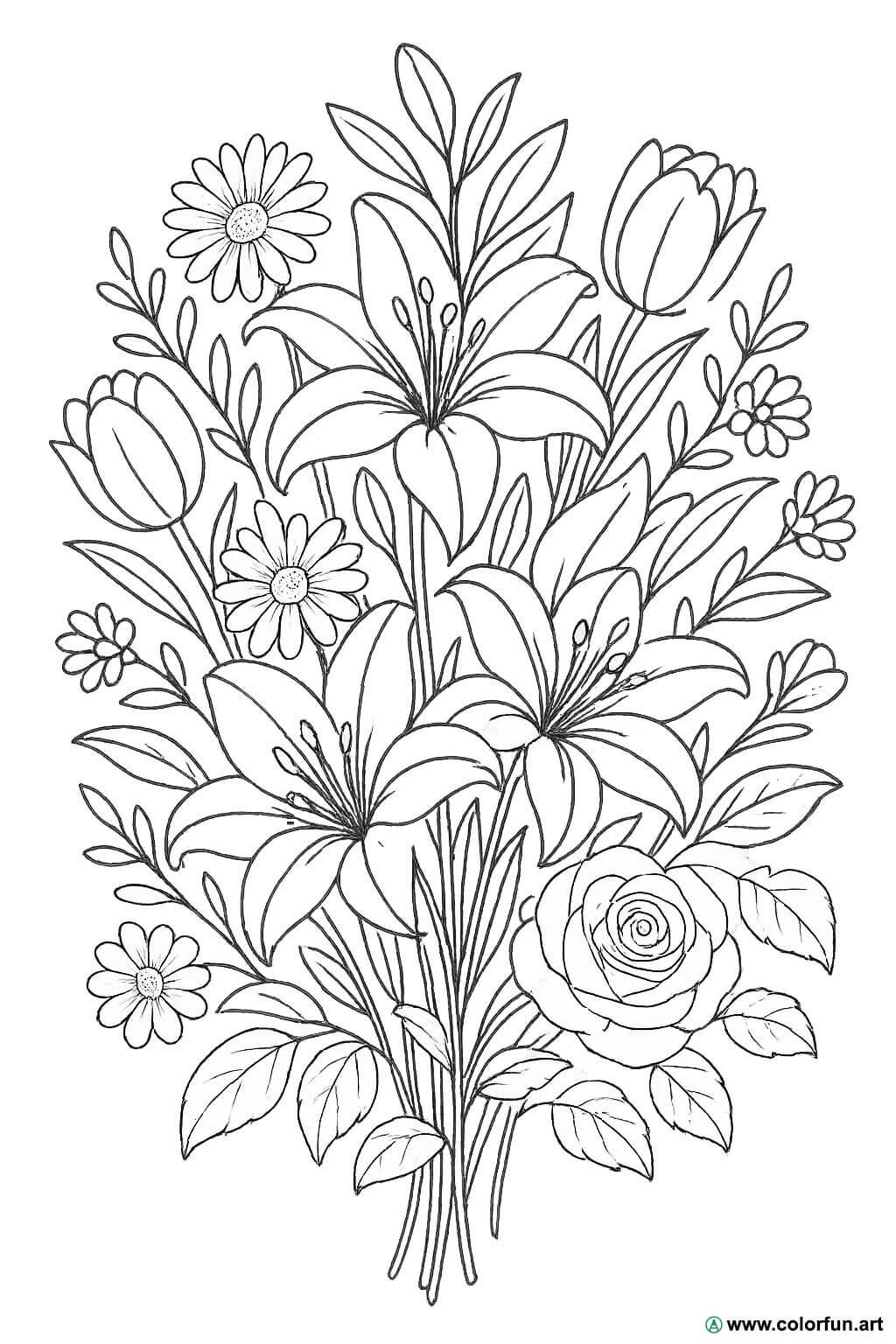 Coloriage de lys et autres fleurs à Télécharger ou à Imprimer gratuitement