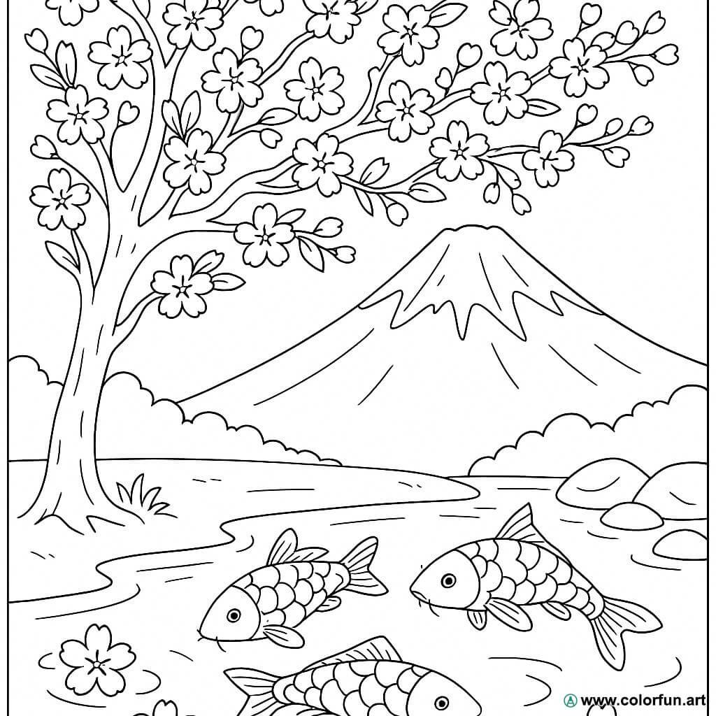 Japanese Nature Coloring Page Download or Print for free