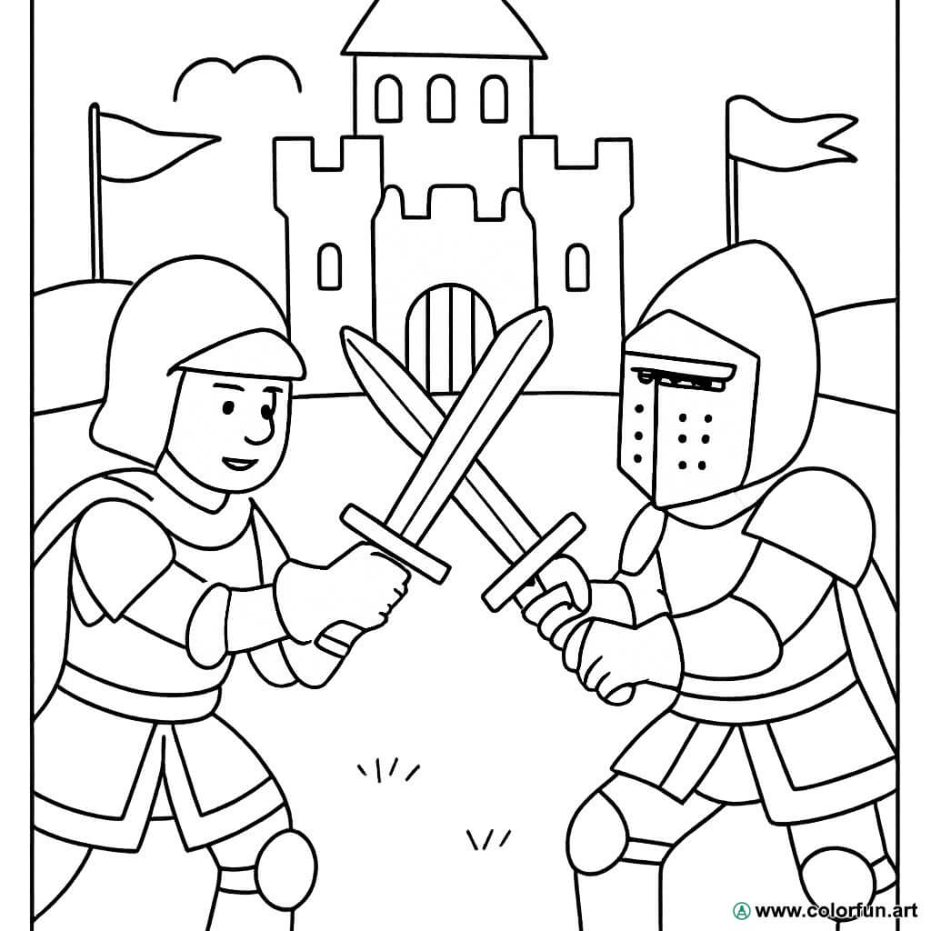 Coloring page of the battle in the Middle Ages Download or Print for free