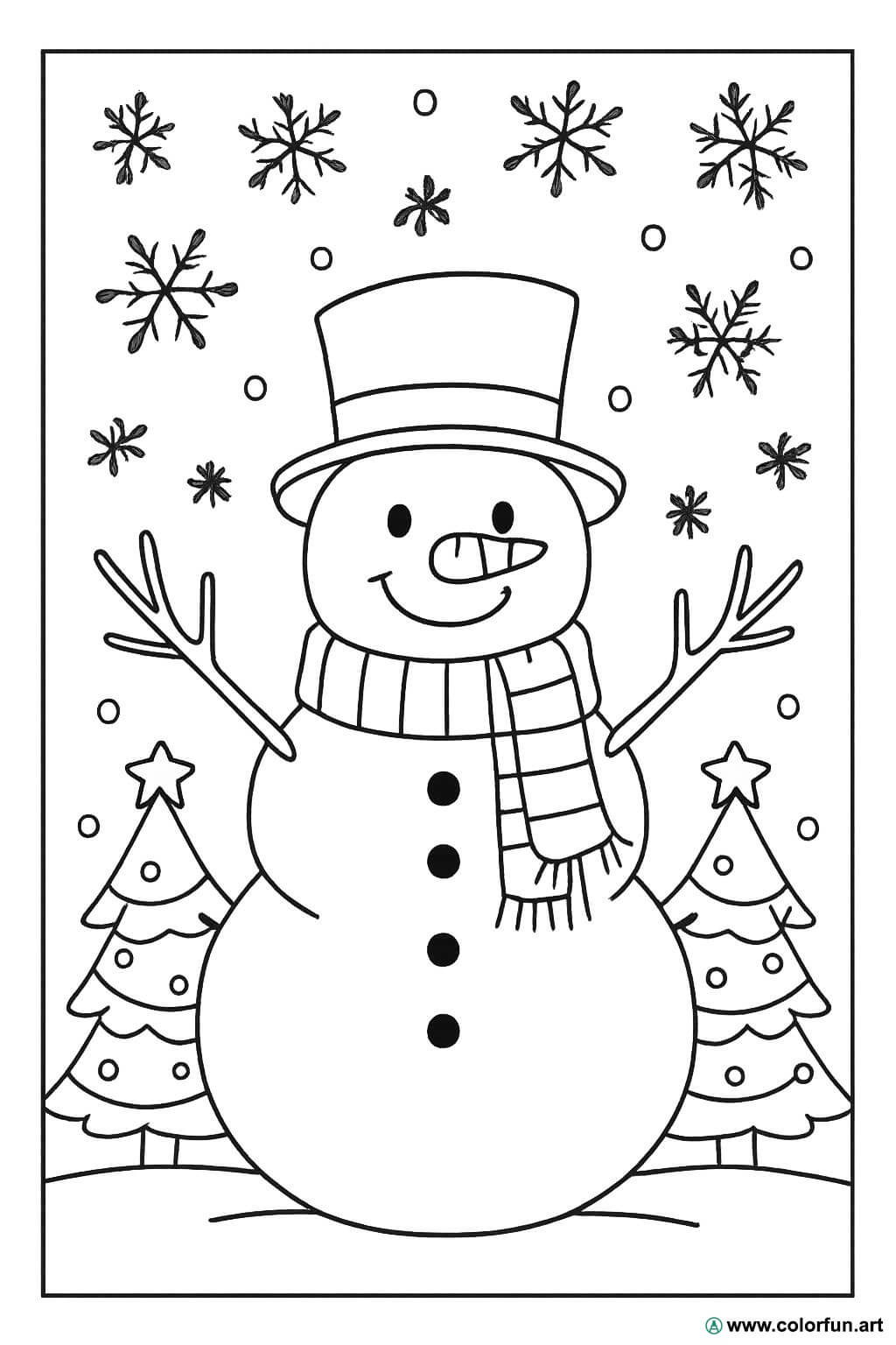 Christmas drawing coloring page of a snowman Download or Print for free