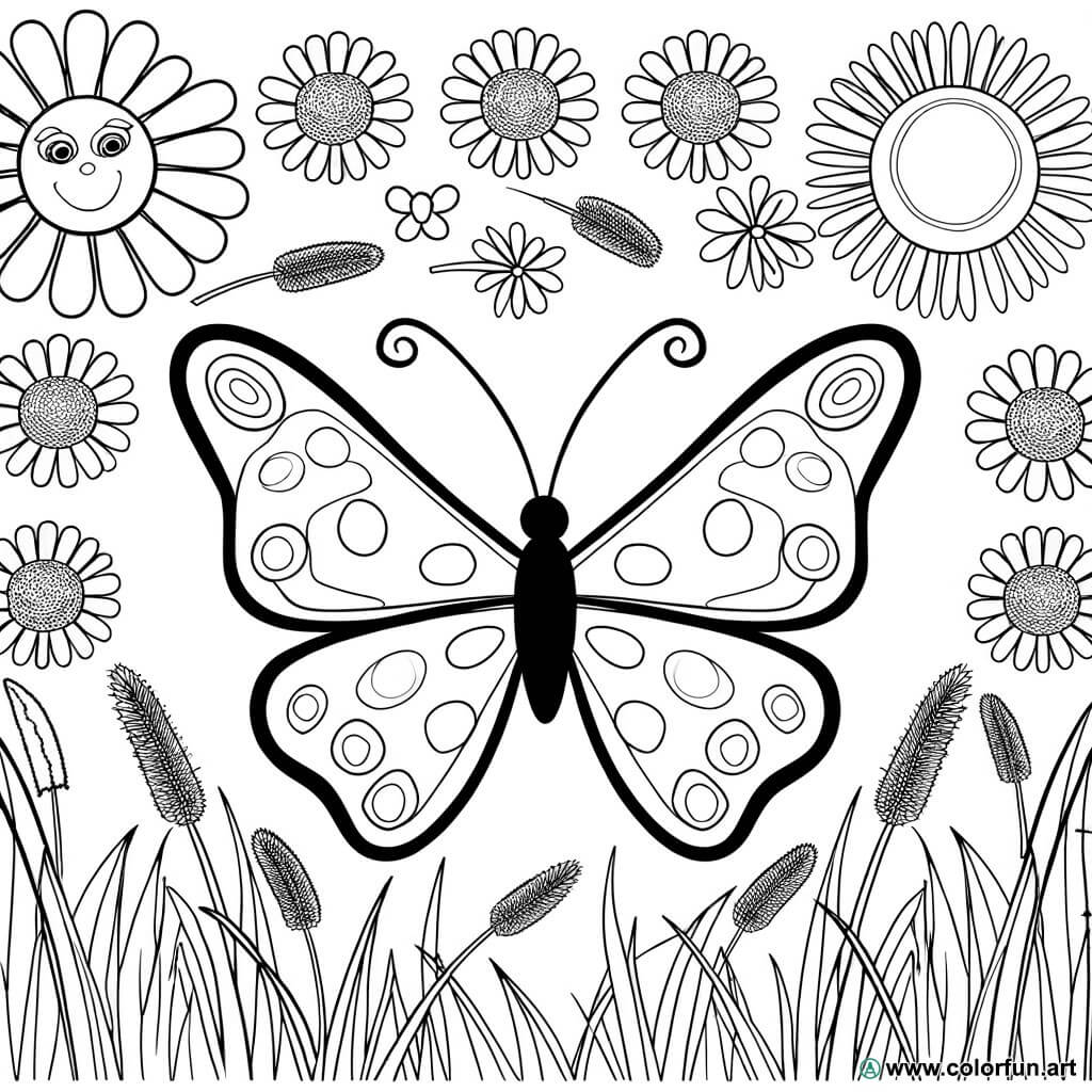 Coloring page of a butterfly in nature Download or Print for free