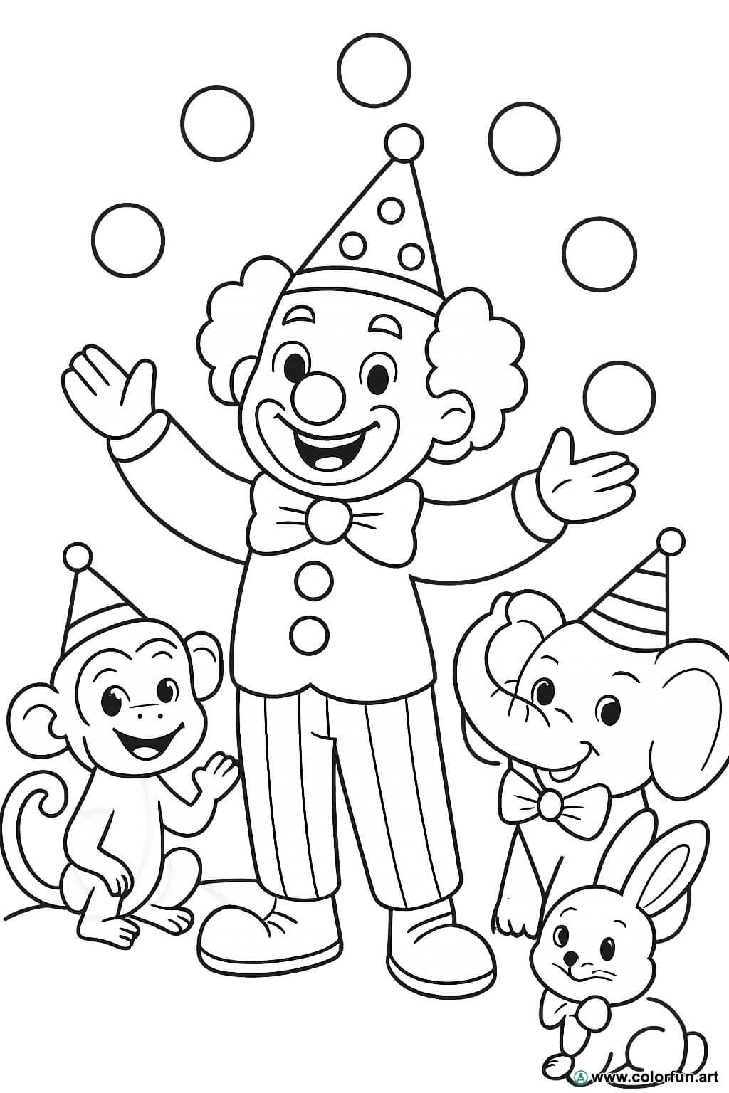 Dibujo para colorear de payaso con animales Descargar o Imprimir de ...