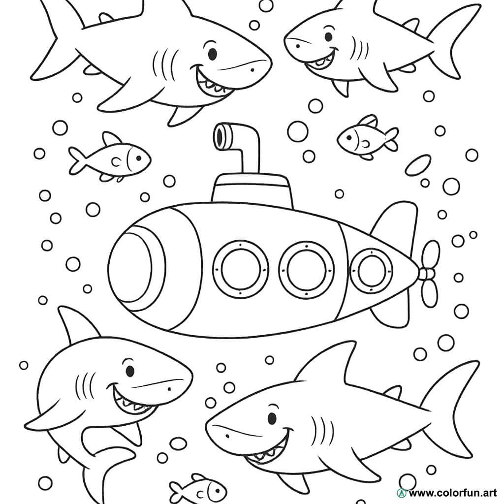 Coloriage de requins sous-marins à Télécharger ou à Imprimer gratuitement