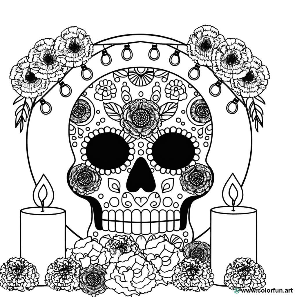 Creative coloring page of the Dia de los Muertos Download or Print for free