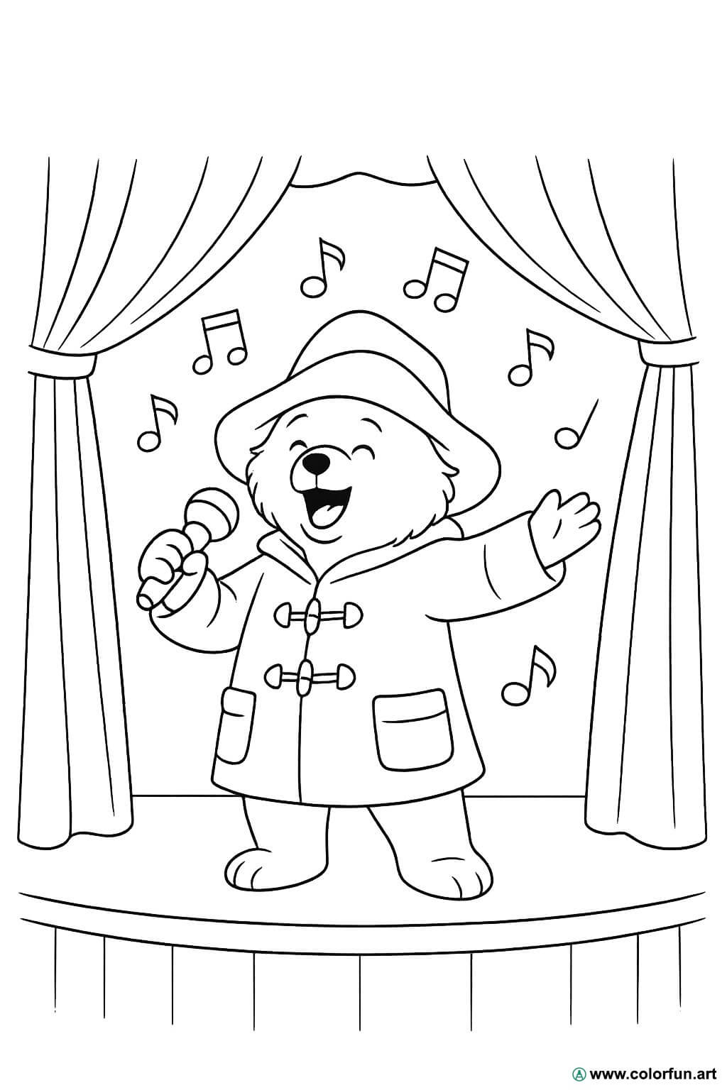 Paddington on stage coloring page Download or Print for free