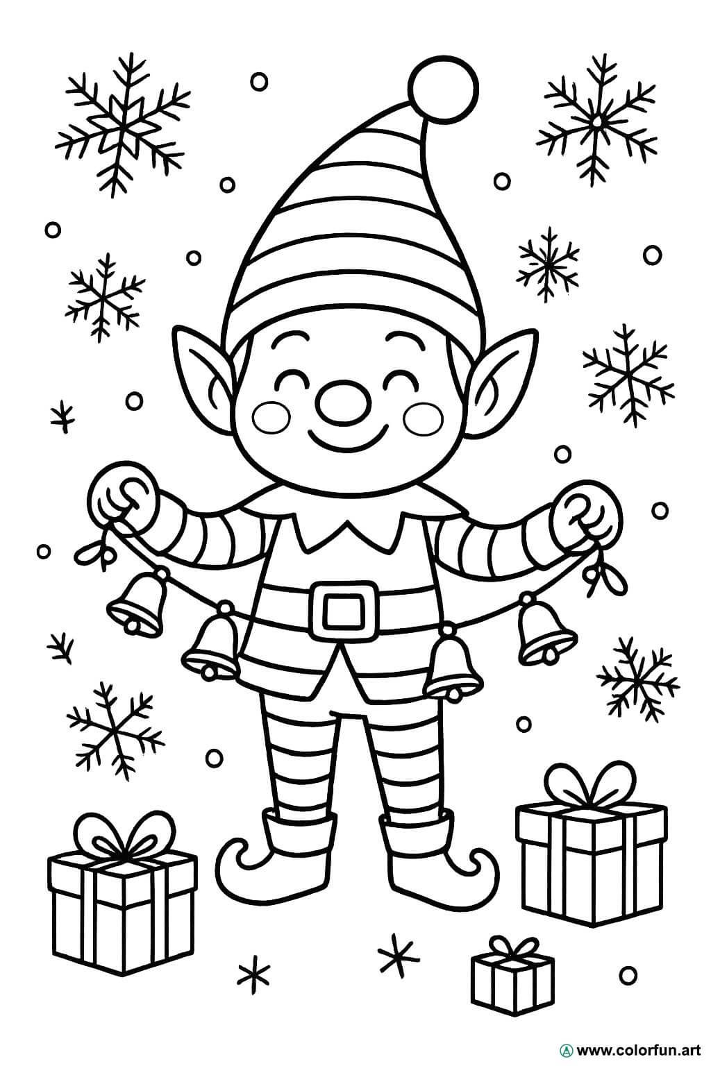 Festive Christmas elf coloring page Download or Print for free