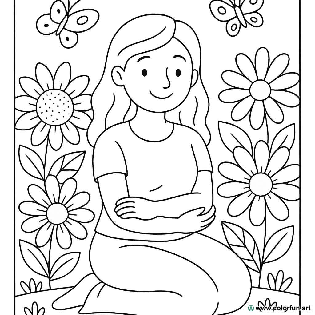 Coloriage de maman et de fleurs à Télécharger ou à Imprimer gratuitement