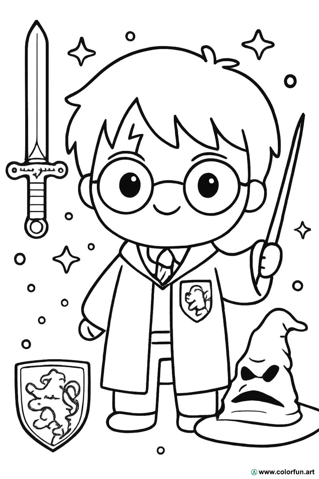 Coloriage kawaii de Harry Potter à la maison Gryffondor à Télécharger ...
