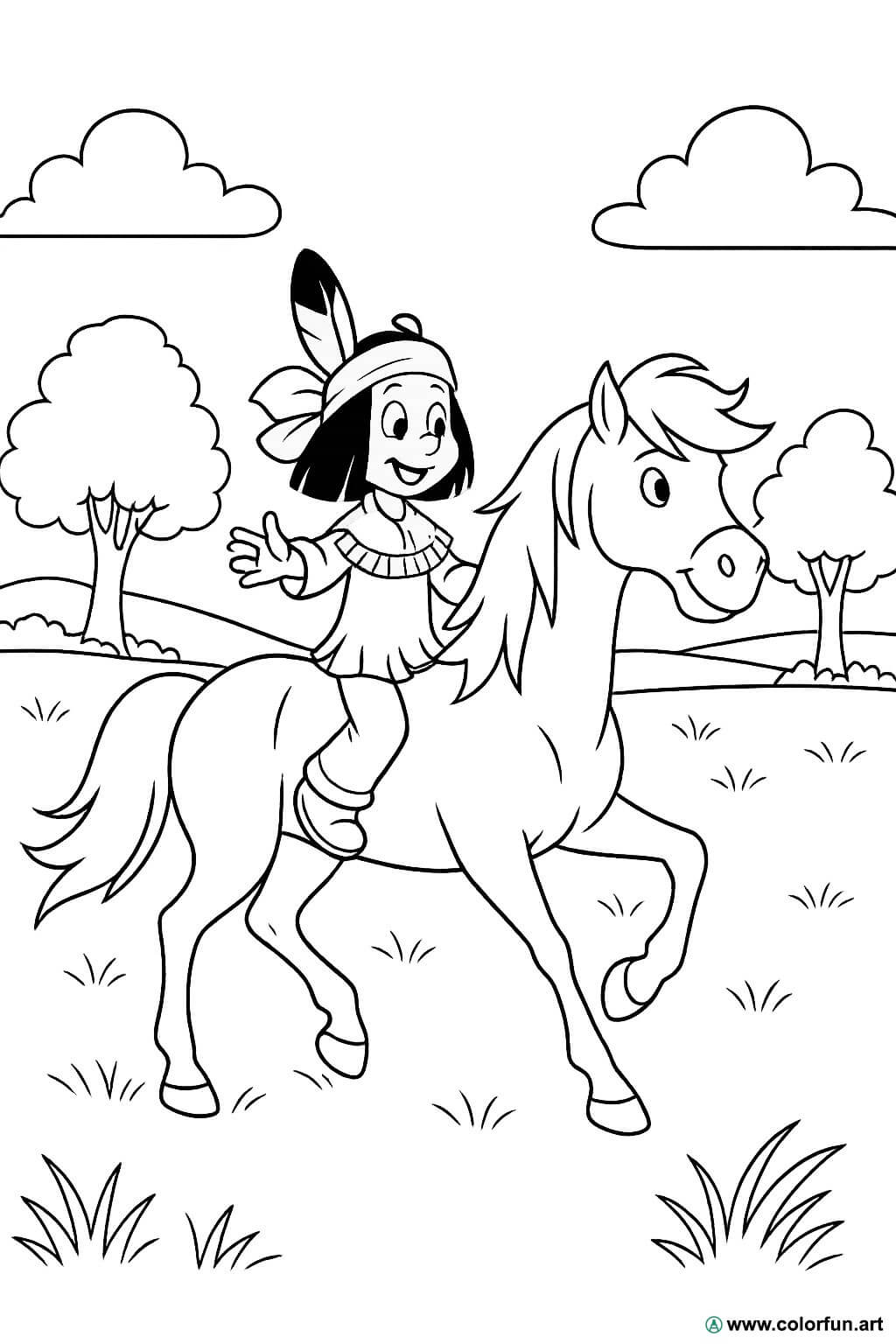 Dibujo para colorear fácil de Yakari Descargar o Imprimir de forma gratuita