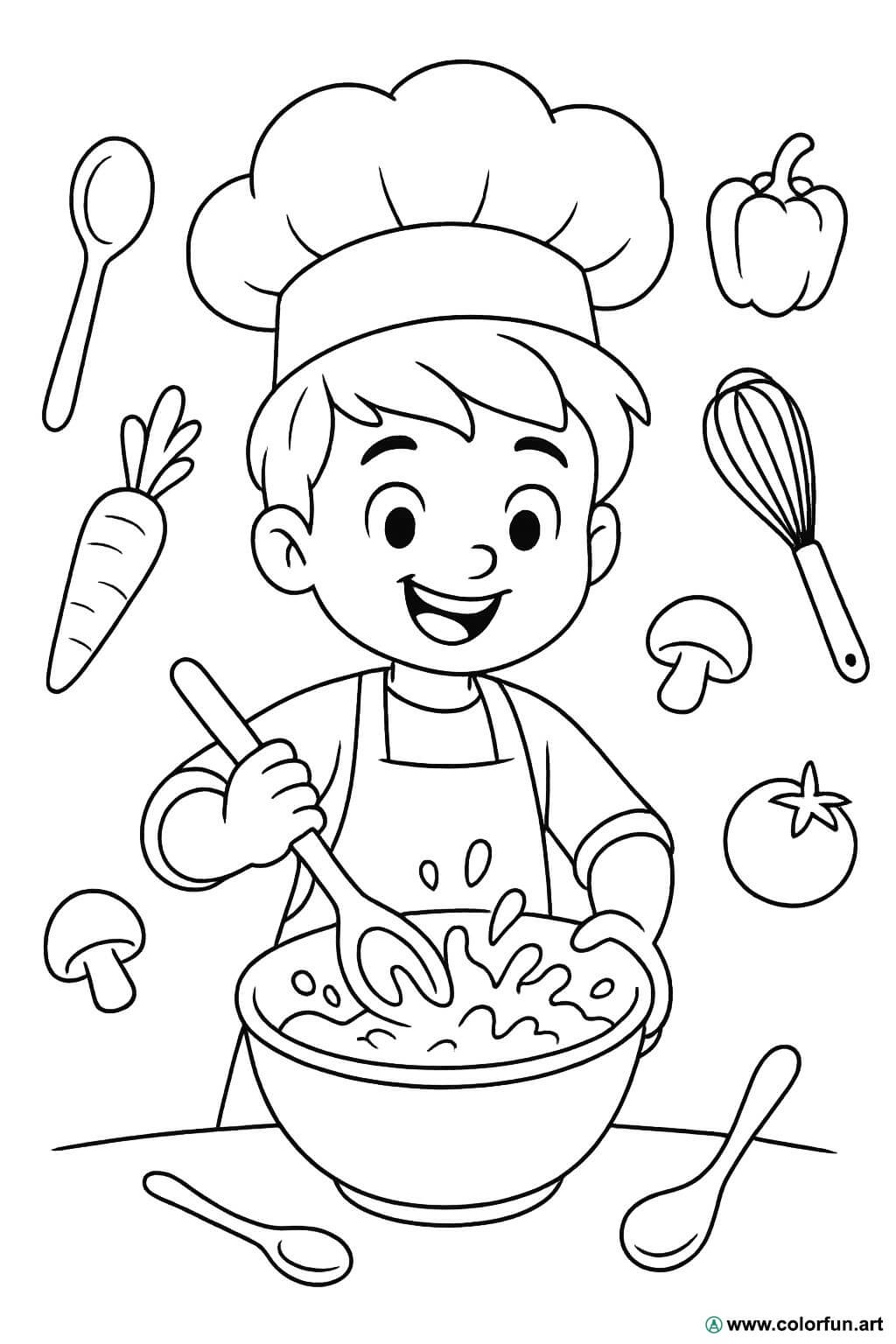 Creative chef coloring page for children Download or Print for free